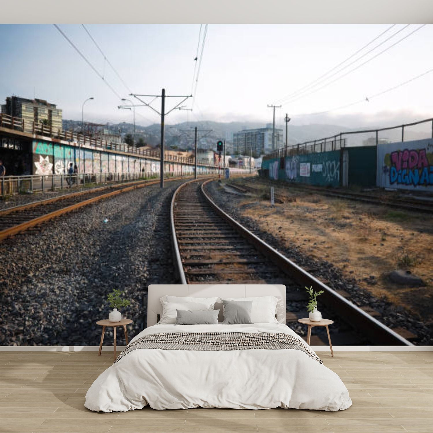 Modern Wallpaper Murals 3D Railroad tracks Valparaiso Railway Peel and ...