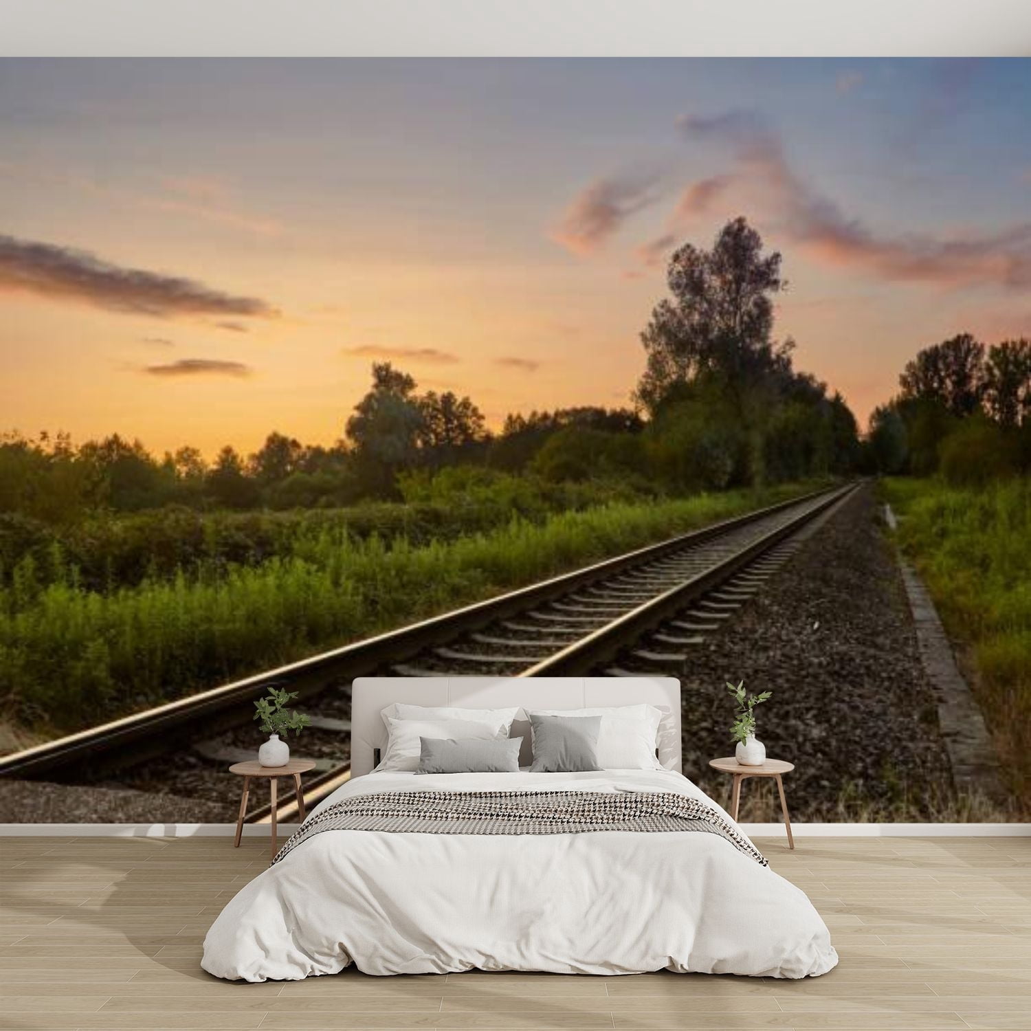 Modern Wallpaper Murals 3D Railroad tracks beautiful nature scenery ...