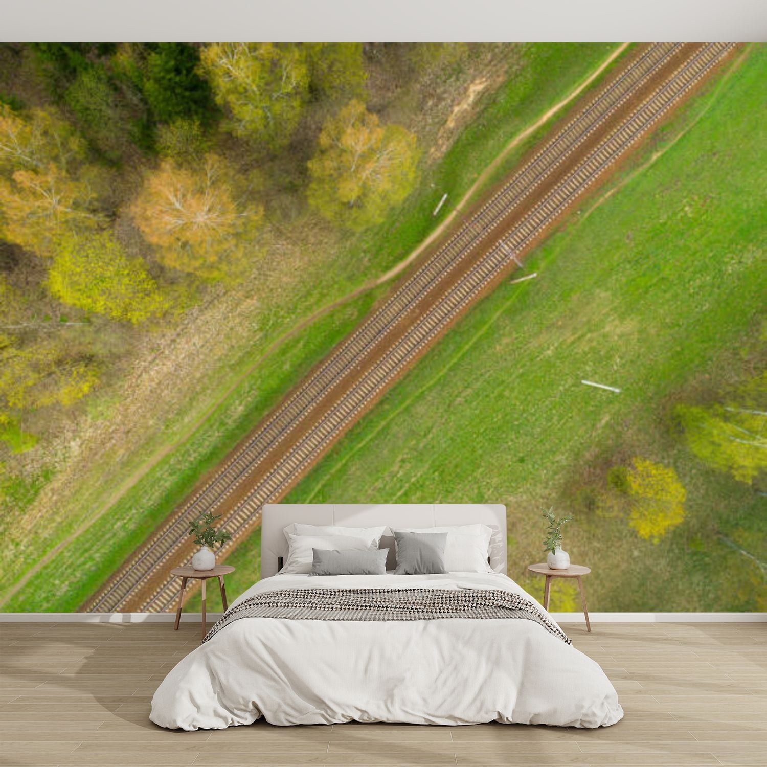 Modern Wallpaper Murals 3D Railway aerial drone view Peel and Stick Removable Self-Adhesive PVC ...