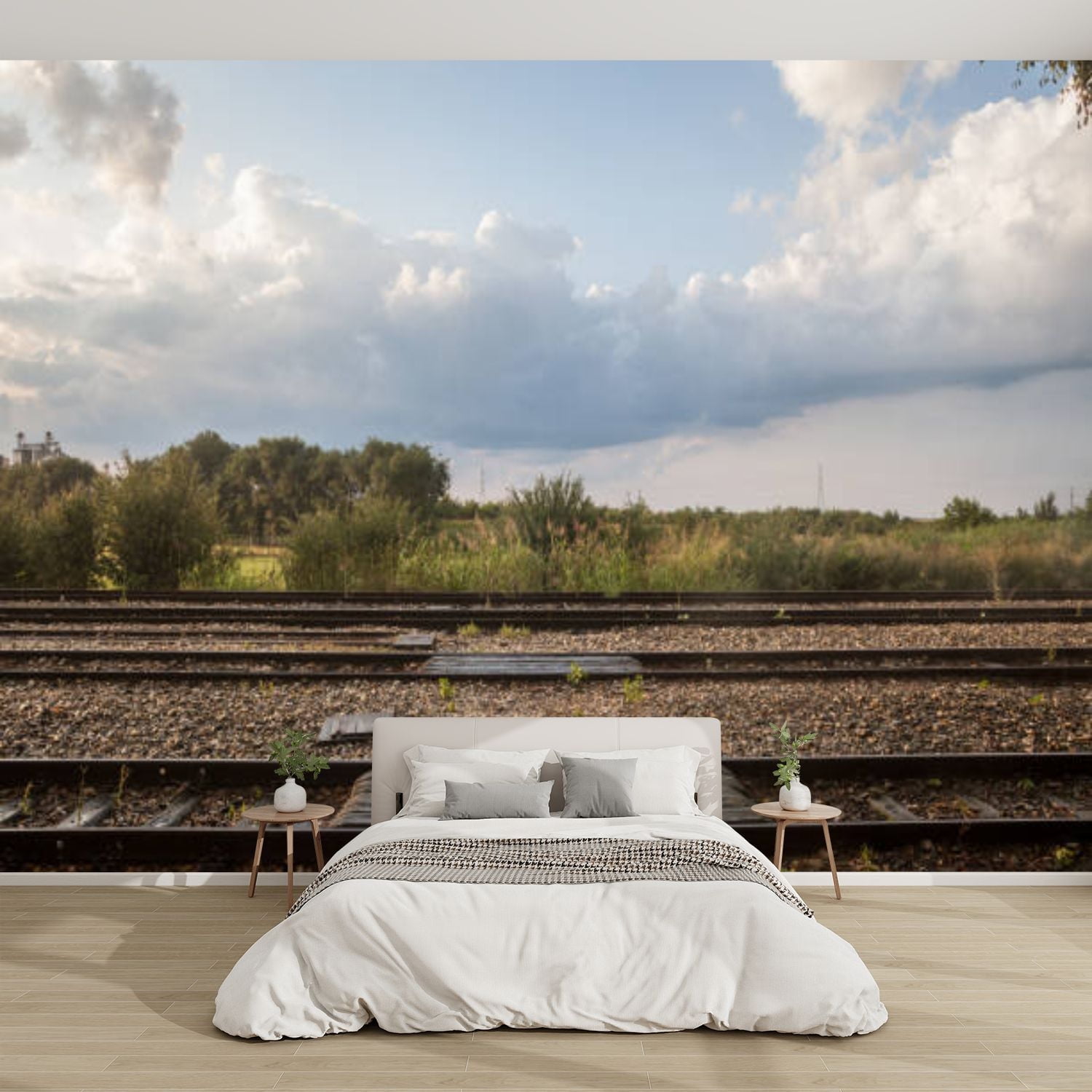 Modern Wallpaper Murals 3D Railway tracks rails platforms rural train ...