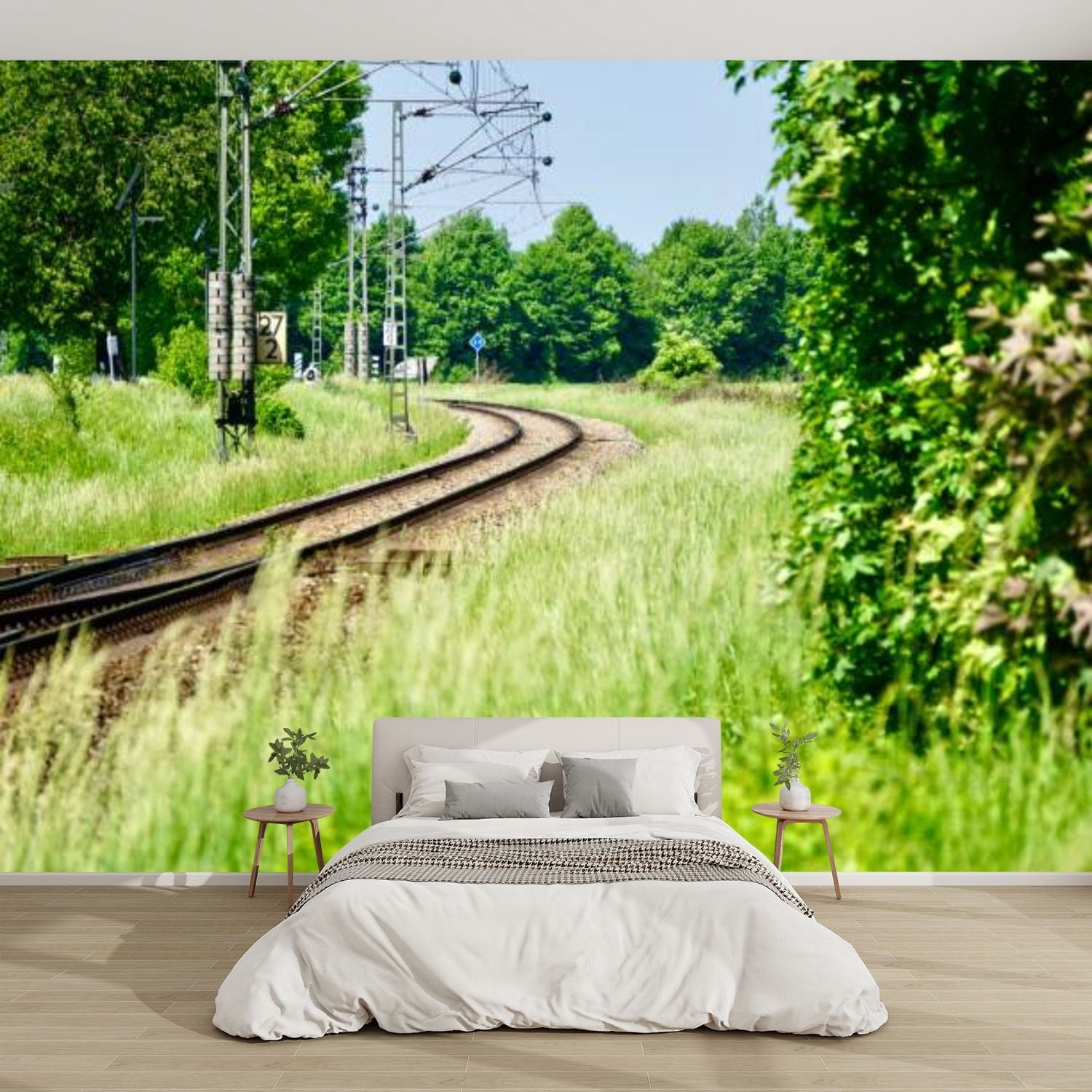 Modern Wallpaper Murals 3D Railway tracks summer railway The railway is ...