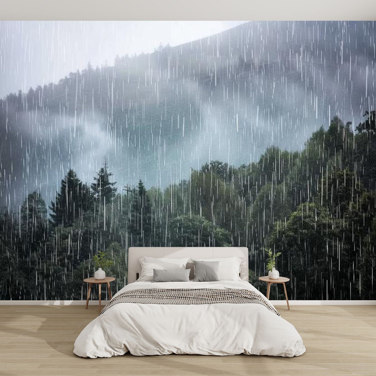 Modern Wallpaper Murals 3D Rain green Carpathian hills summer Peel and ...