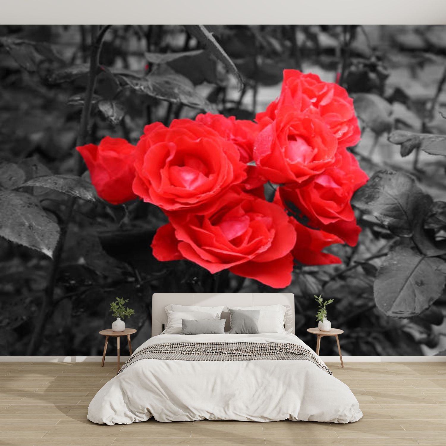 Modern Wallpaper Murals 3D Red roses blooming garden Peel and Stick ...