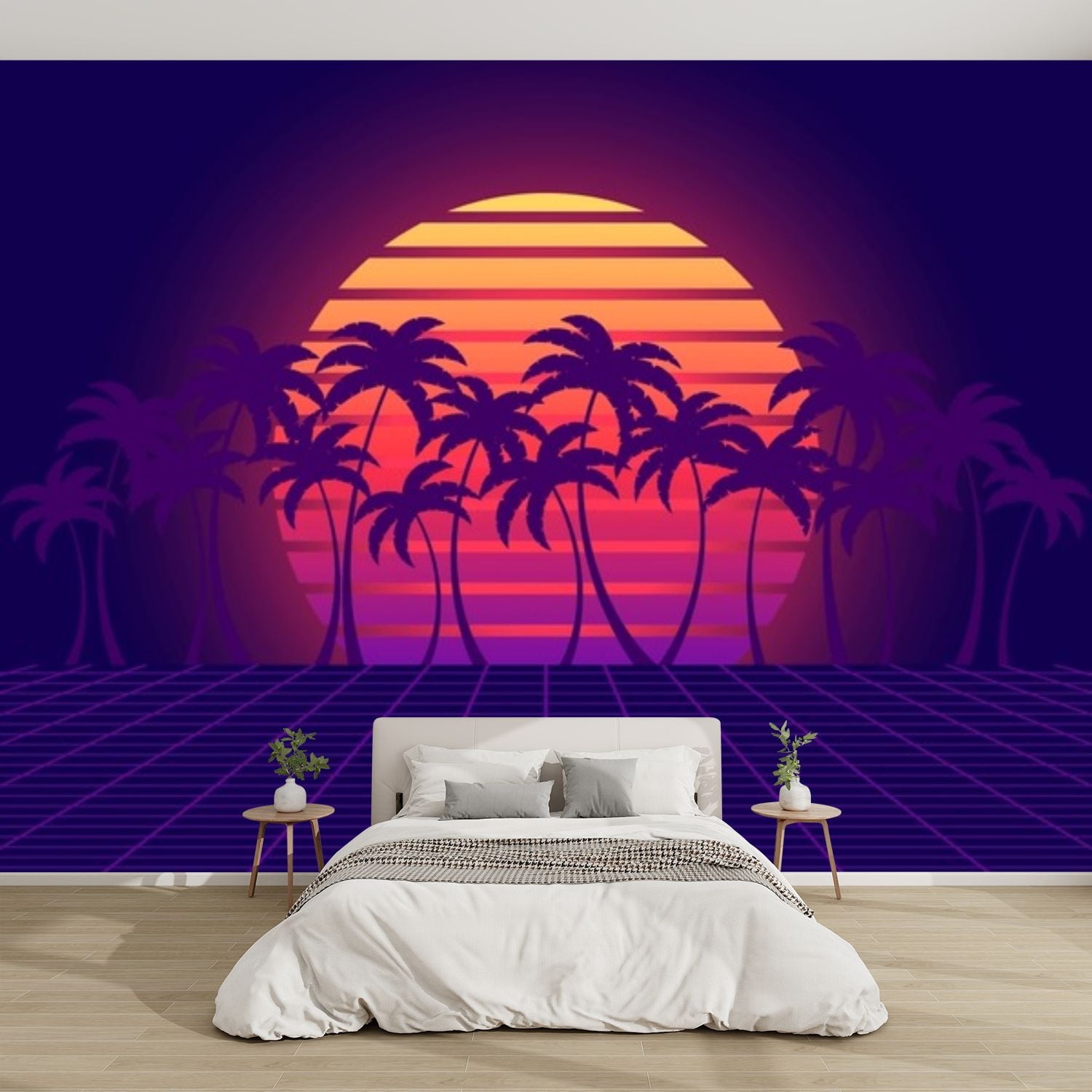 Modern Wallpaper Murals 3D Retro retro sun palm trees 80s style ...