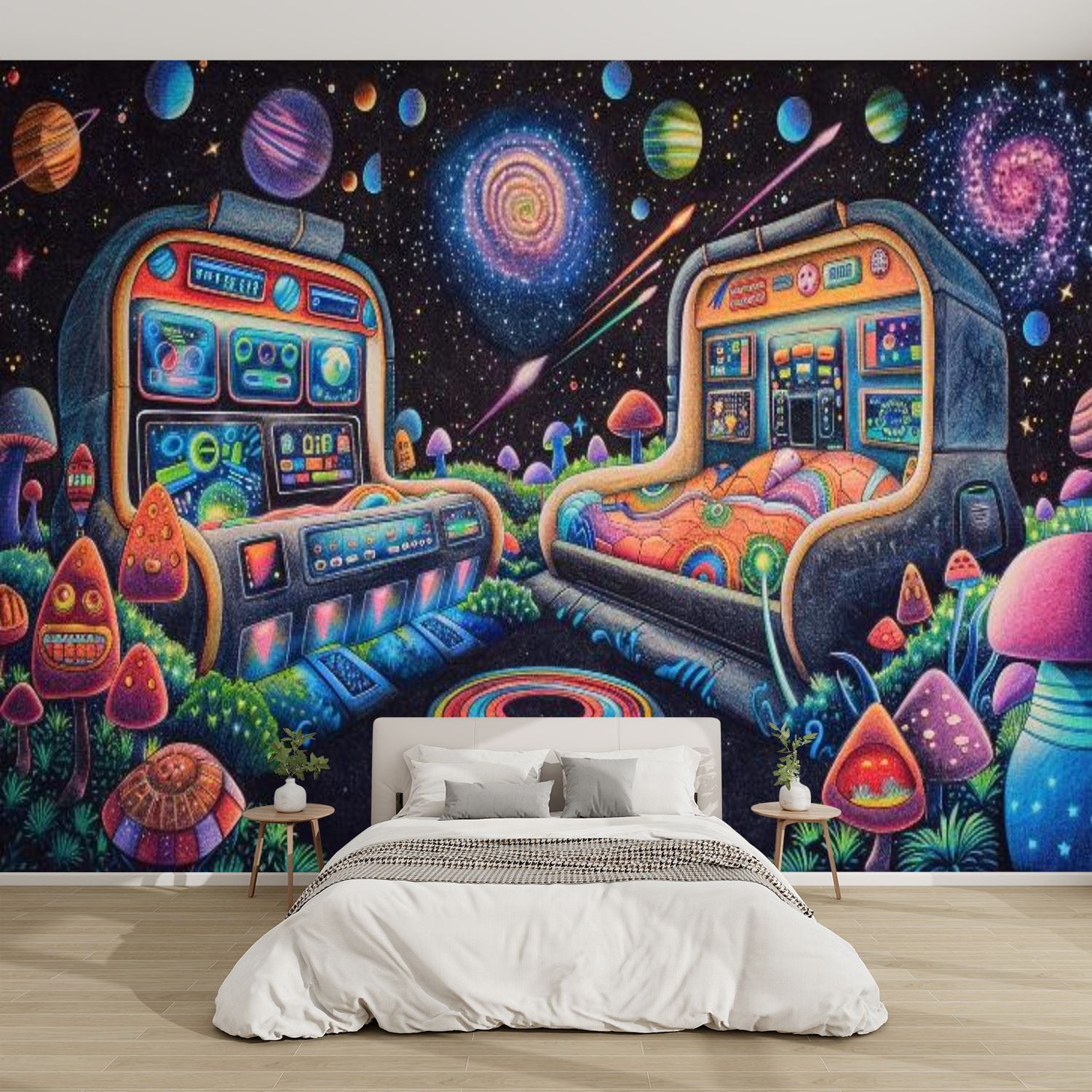 Modern Wallpaper Murals 3D Rocket Ship Bed Glowing Controls for ...