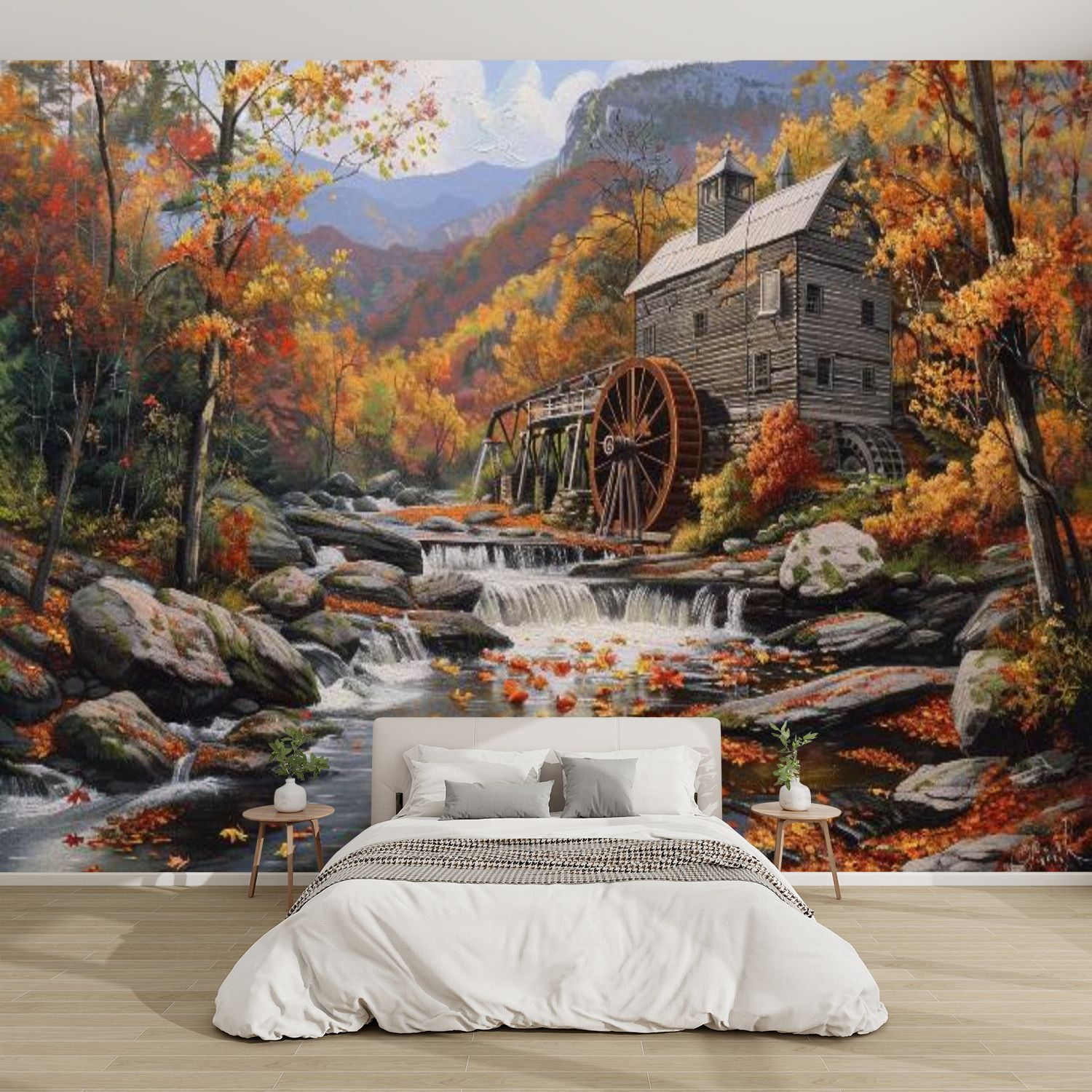 Modern Wallpaper Murals 3D Rustic Smokies Art Fall Colors Mountain ...