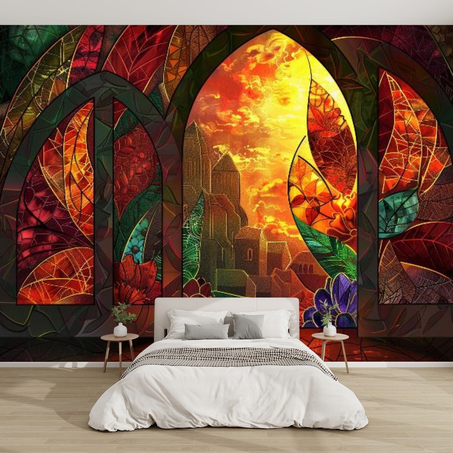 Modern Wallpaper Murals 3D Sacred Arched Window Sunset Illustration ...
