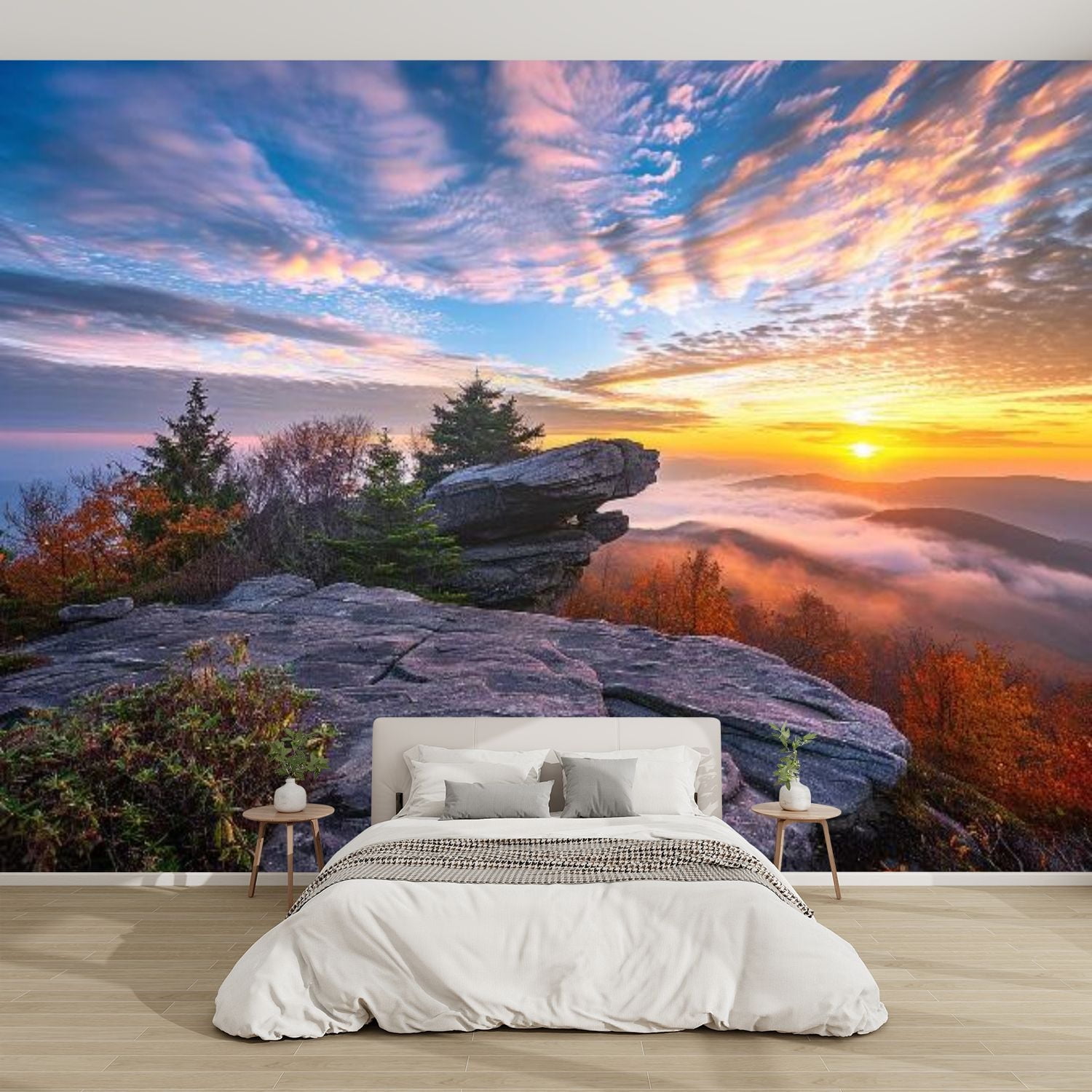 Modern Wallpaper Murals 3D Scenic sunrise filled valley Peel and Stick ...