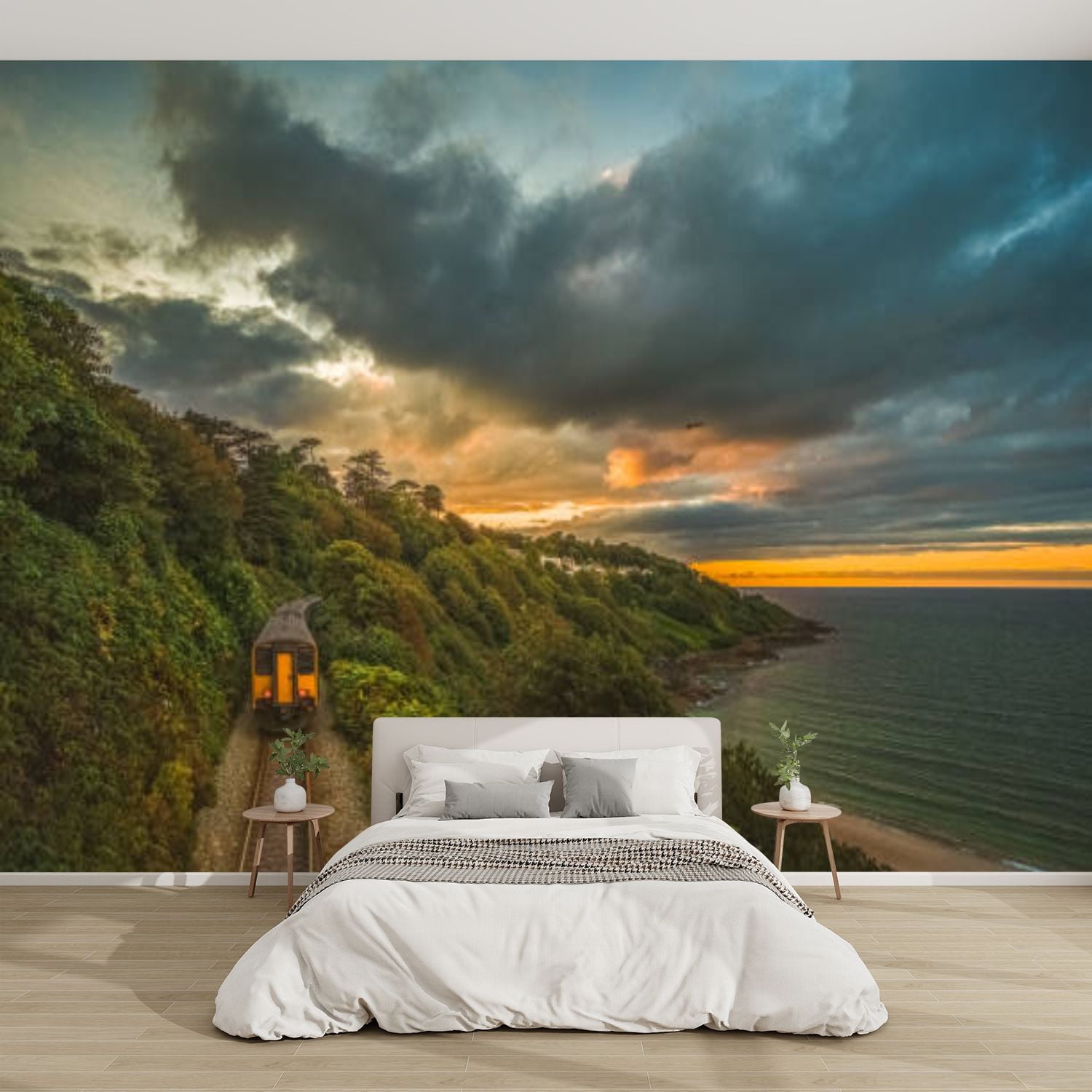 Modern Wallpaper Murals 3D Scenic view train rugged coastal area ...