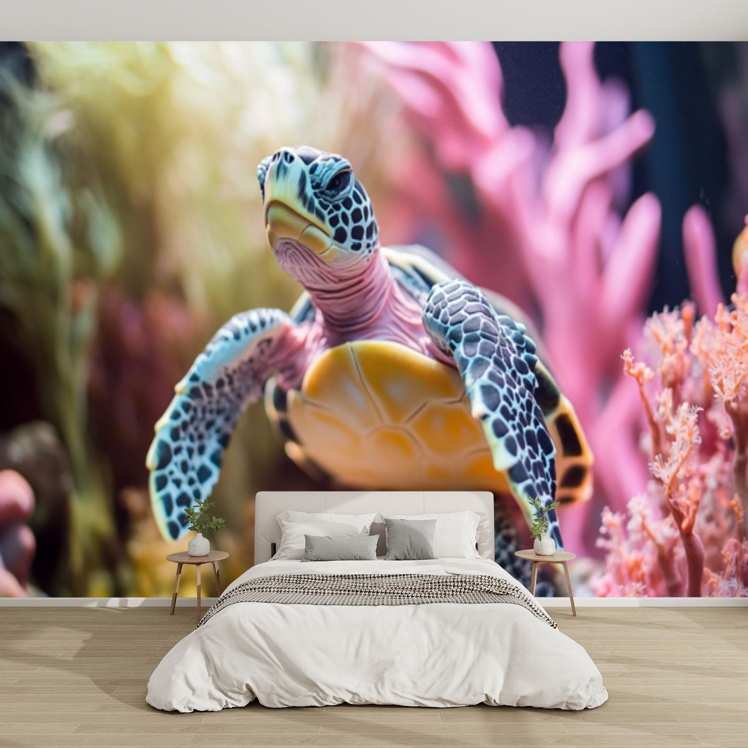 Modern Wallpaper Murals 3D Sea Turtle Colorful Fish Coral Dolphin Ocean ...
