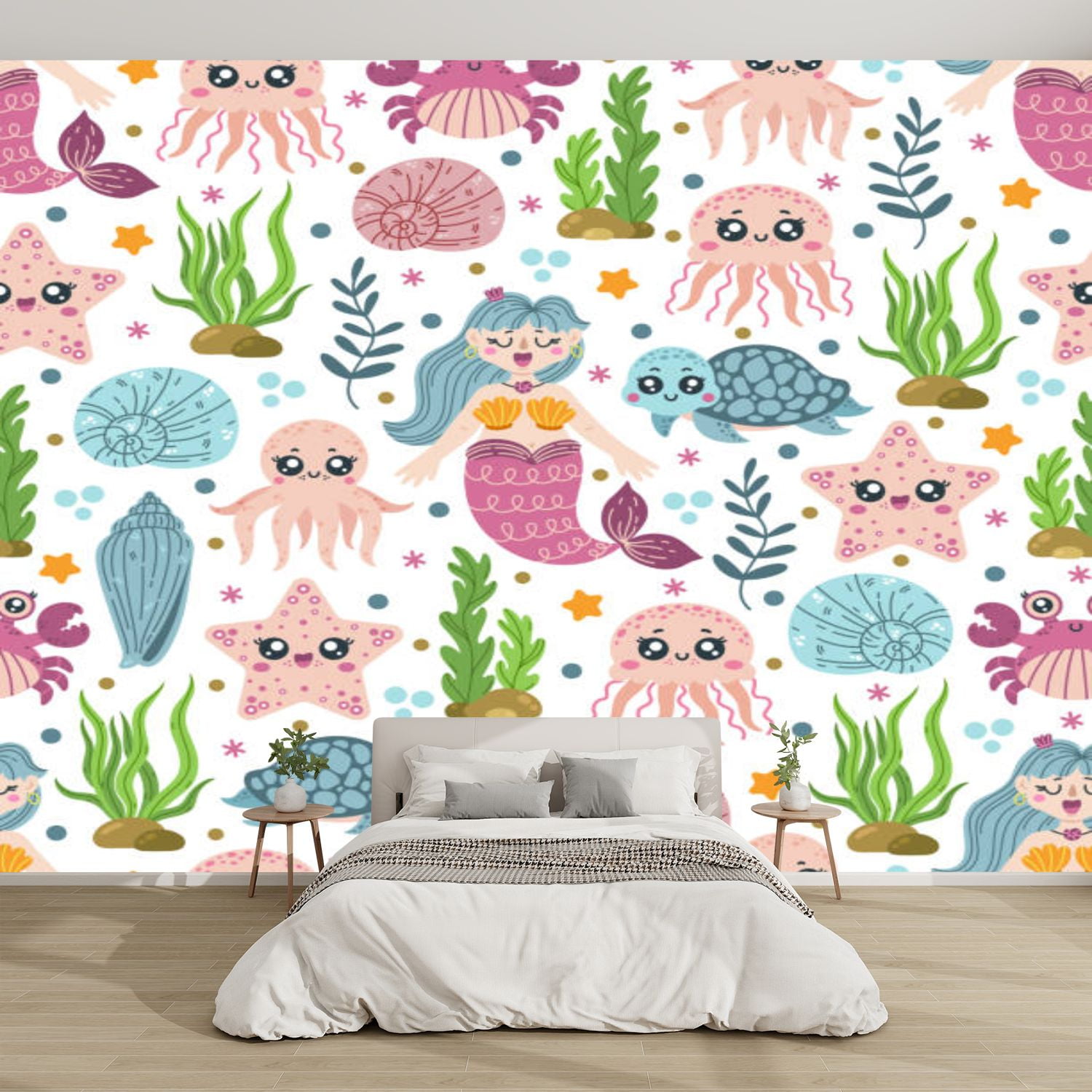 Modern Wallpaper Murals 3D Sea animals seamless pattern Ocean creatures ...