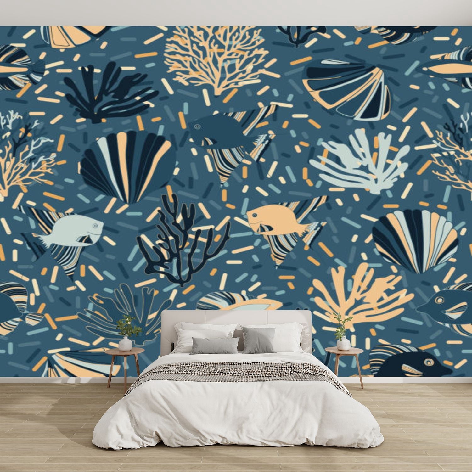 Modern Wallpaper Murals 3D Sea creatures marine seamless pattern Peel ...