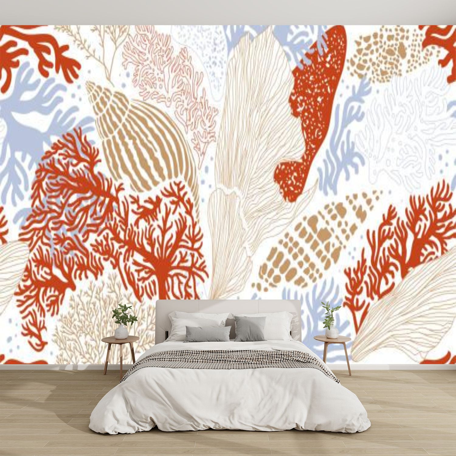 Modern Wallpaper Murals 3D Sea shells corals Peel and Stick Removable ...