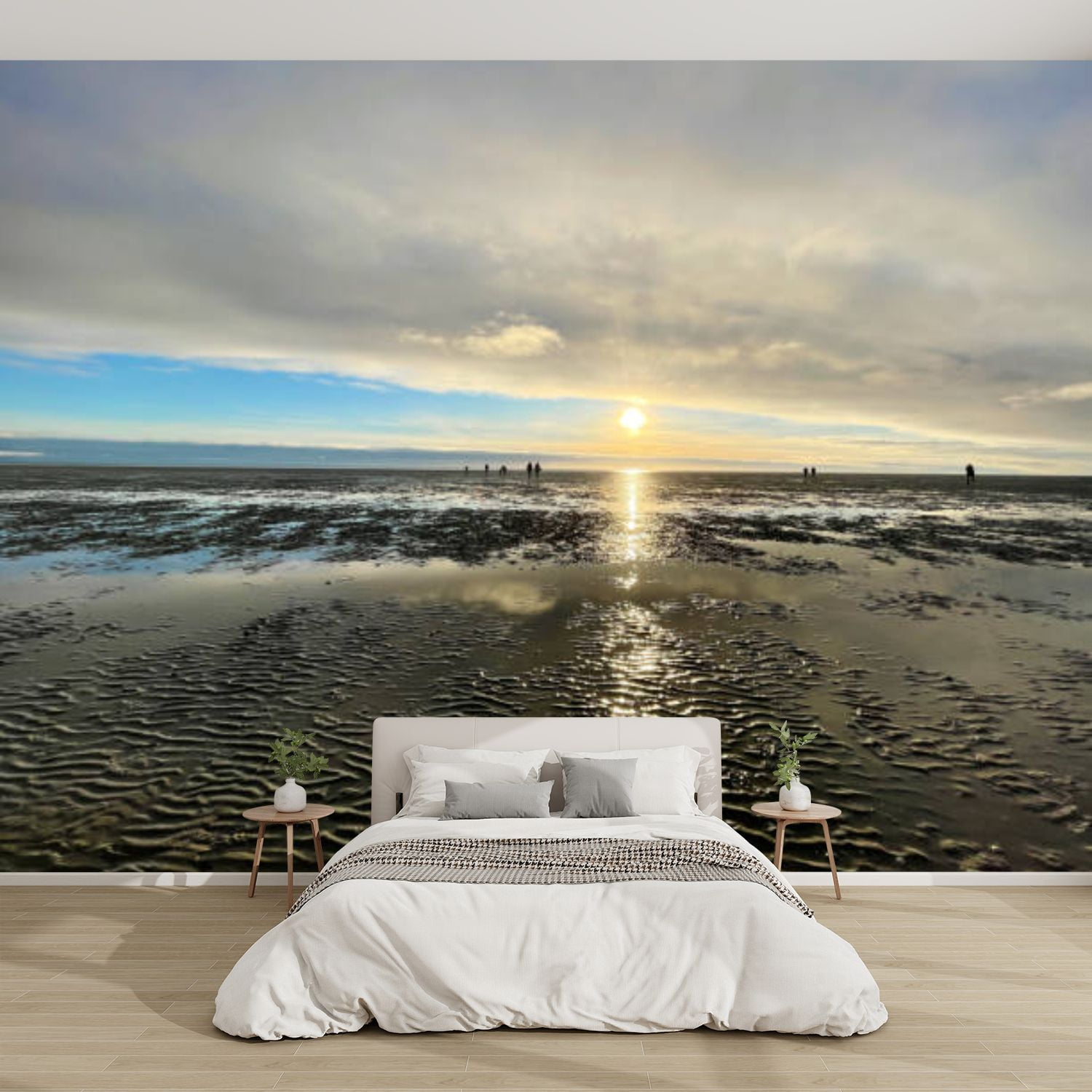 Modern Wallpaper Murals 3D Sea shells sand sea waves sand beach Sunset ...