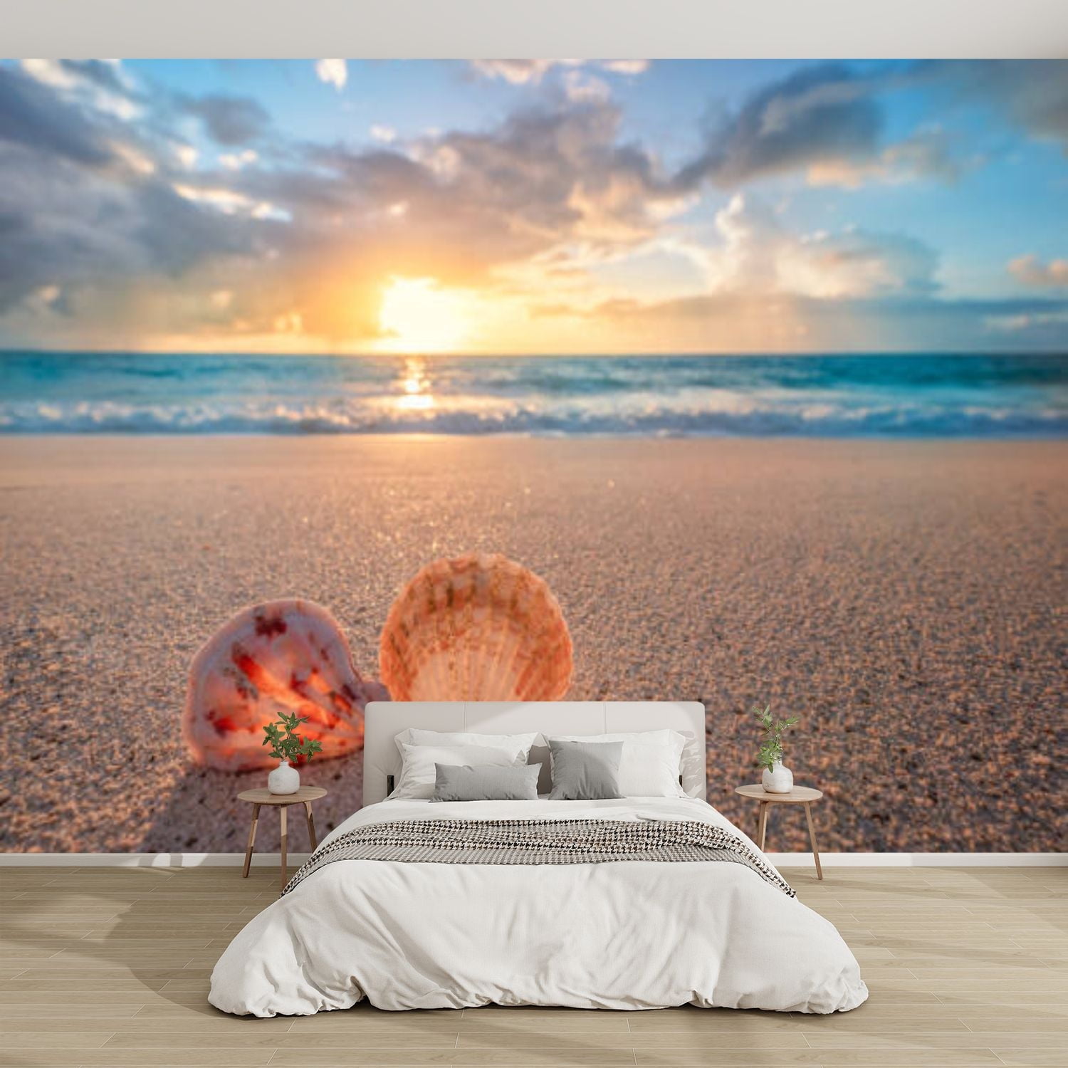 Modern Wallpaper Murals 3D Sea shells tropical beach Peel and Stick ...