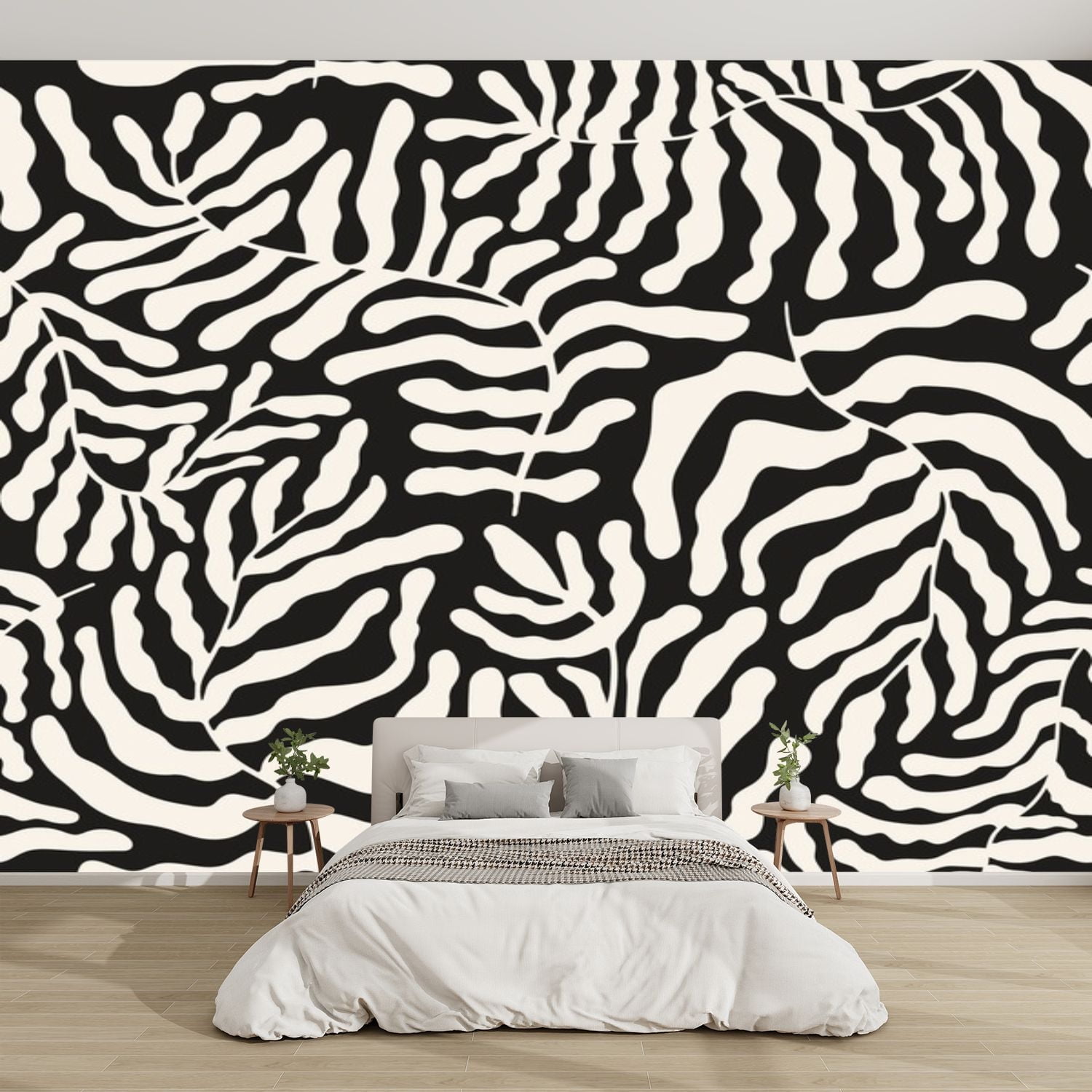 Modern Wallpaper Murals 3D Seamless floral pattern Hand drawn leaves ...