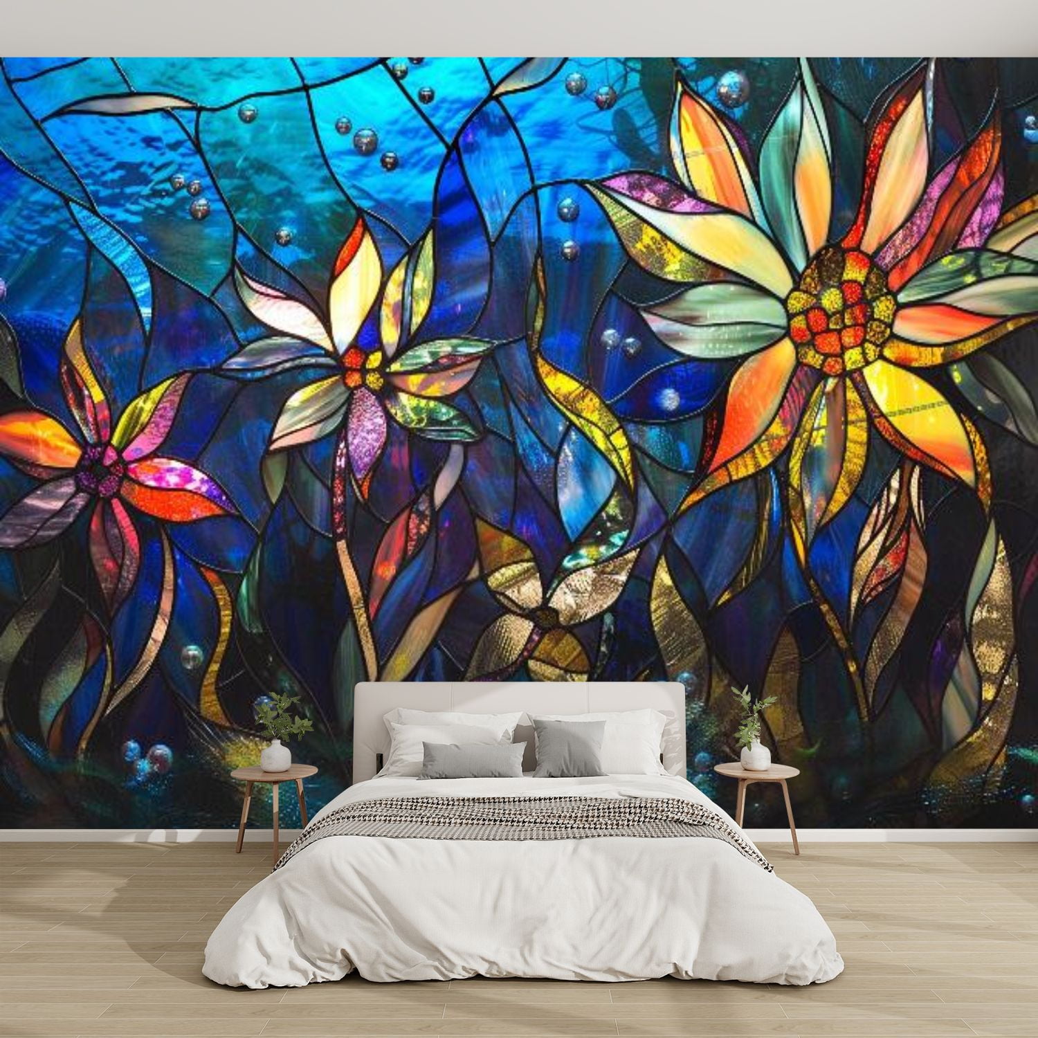 Modern Wallpaper Murals 3D Seaweed Motif Light Dancing Stained Glass ...
