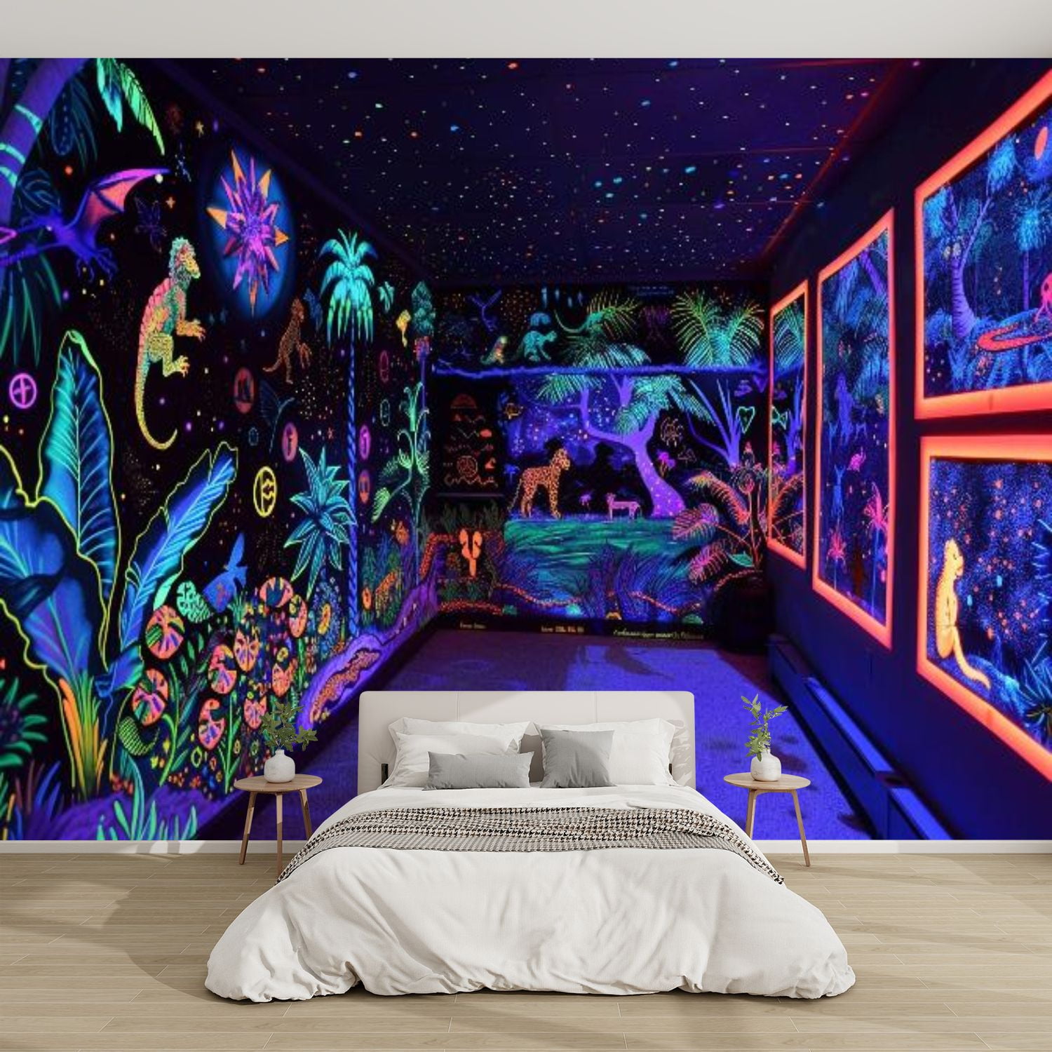 Modern Wallpaper Murals 3D Secret Blacklight Mural Neon Jungle Magic ...