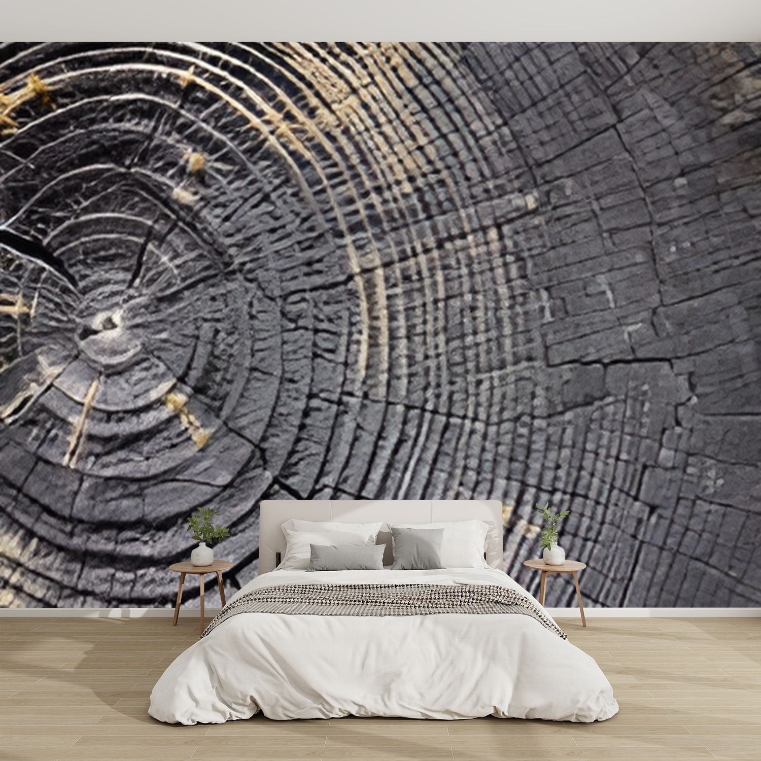 Modern Wallpaper Murals 3D Selective focus burnt wood resinous glowing ...