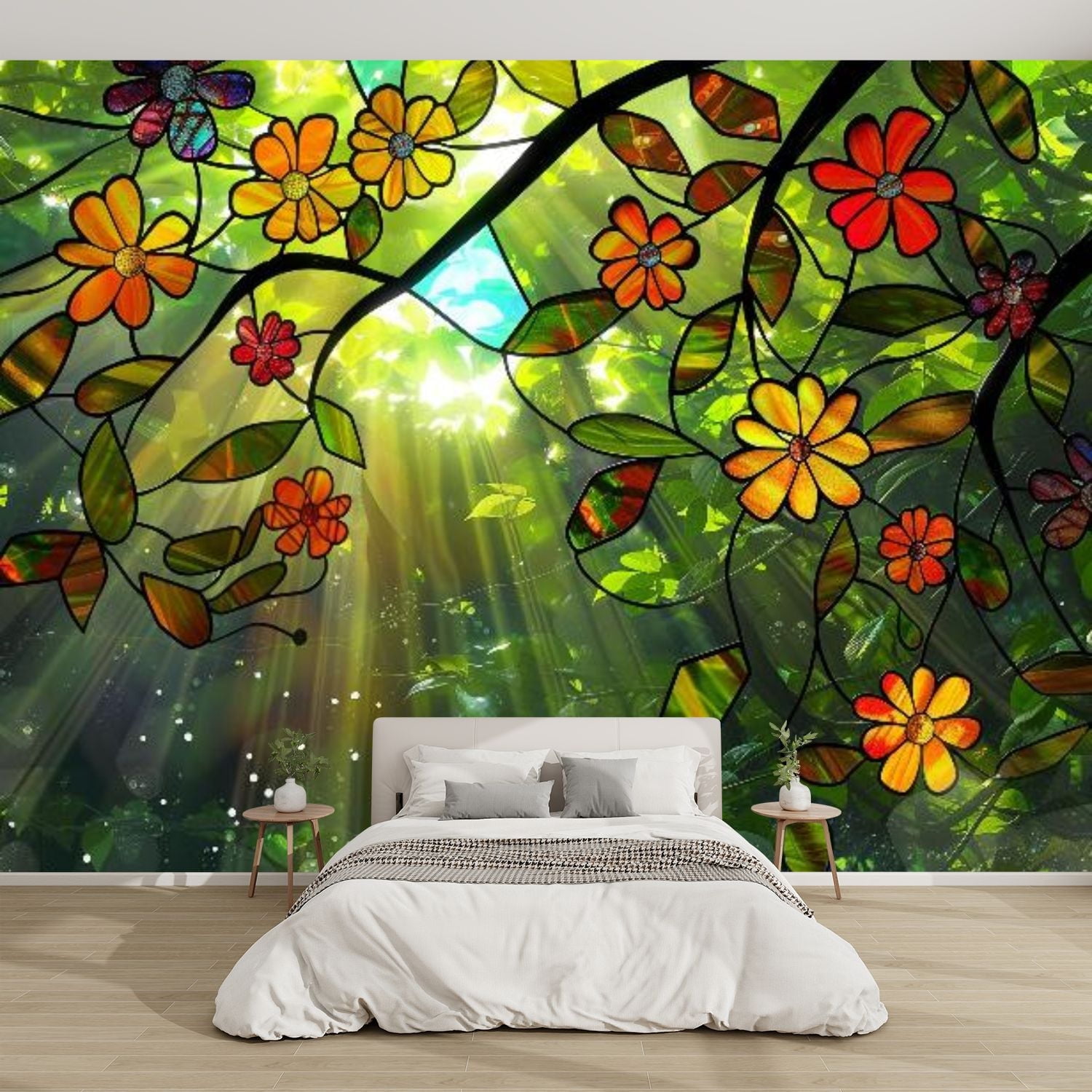 Modern Wallpaper Murals 3D Serene Forest Canopy Art Bright Flower ...