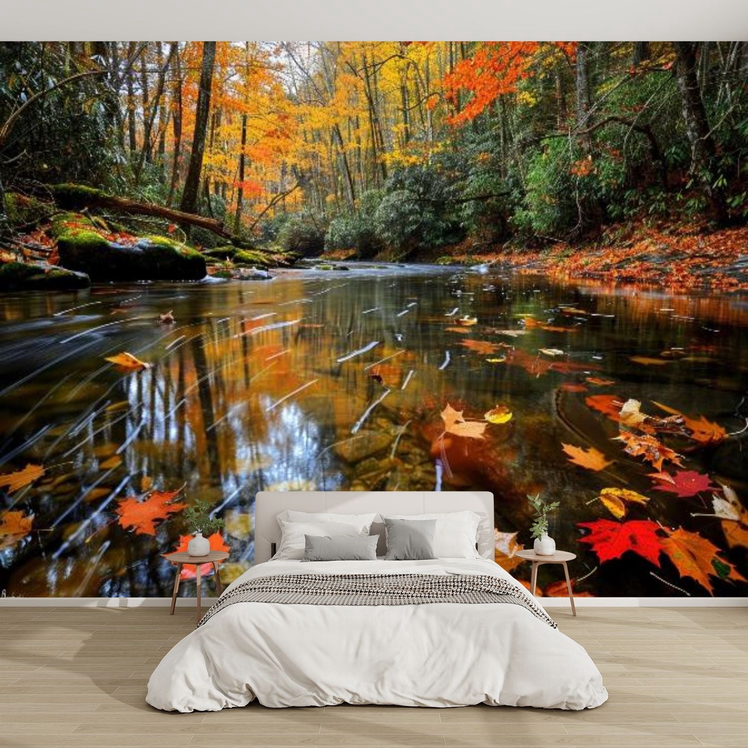 Modern Wallpaper Murals 3D Serene Smokies Stream Autumn Forest Canvas ...