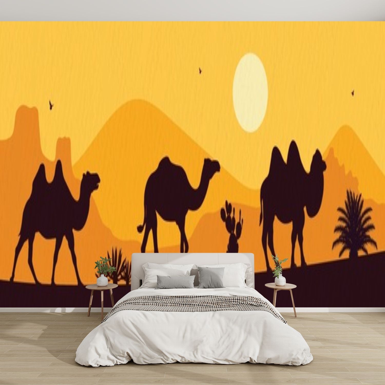 Modern Wallpaper Murals 3D Silhouette set humps walking evening desert ...