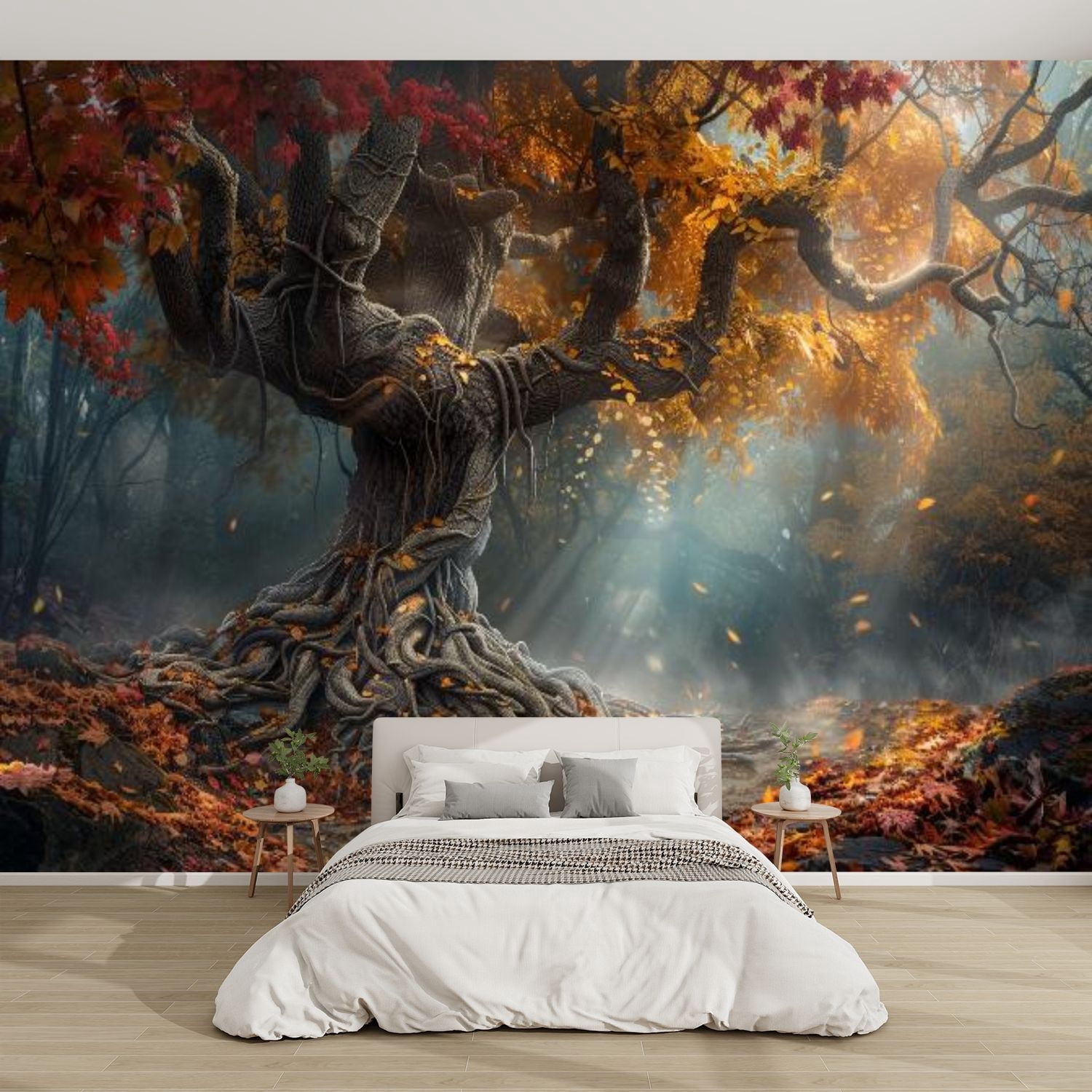Modern Wallpaper Murals 3D Smoky Ancient Tree Art Mythical Autumn Hues ...
