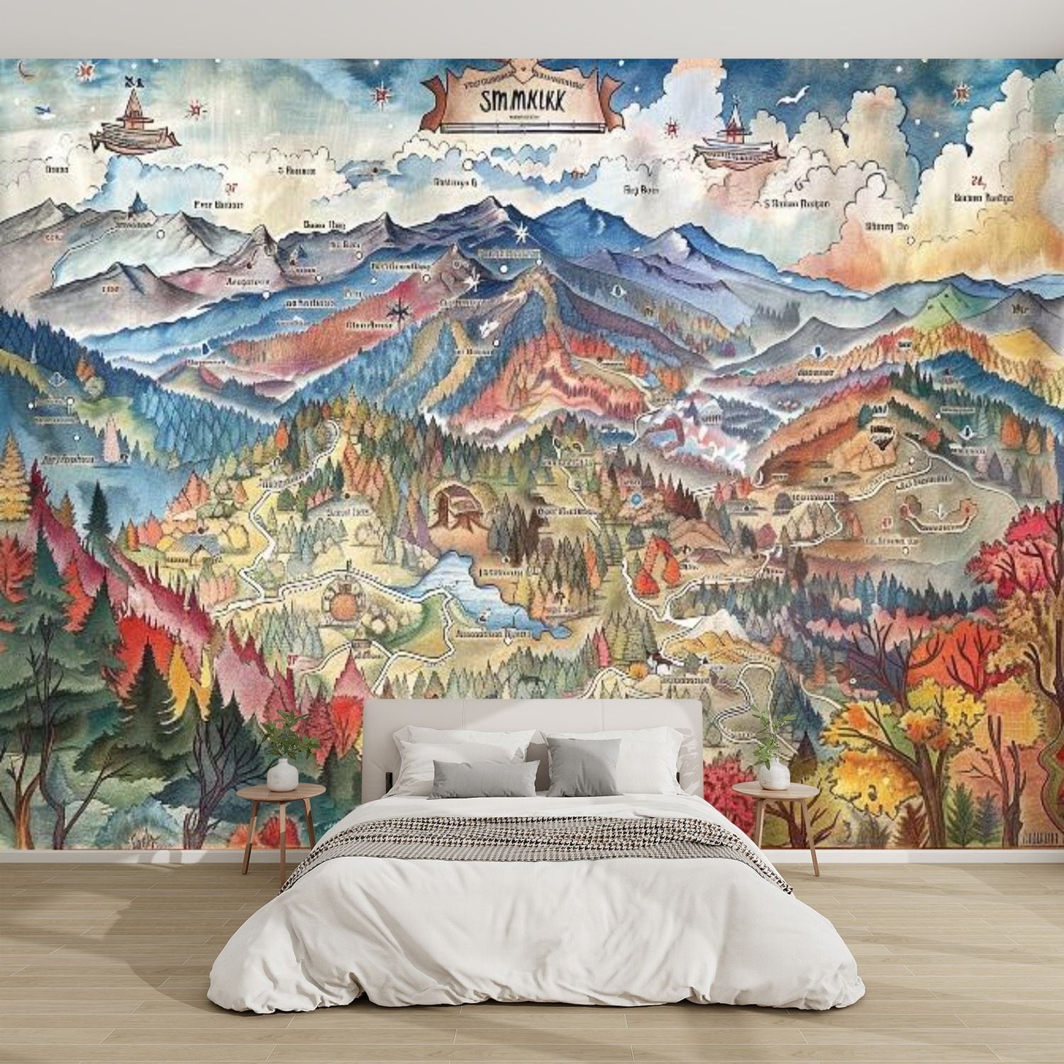 Modern Wallpaper Murals 3D Smoky Mountains Autumnal Map Coded ...