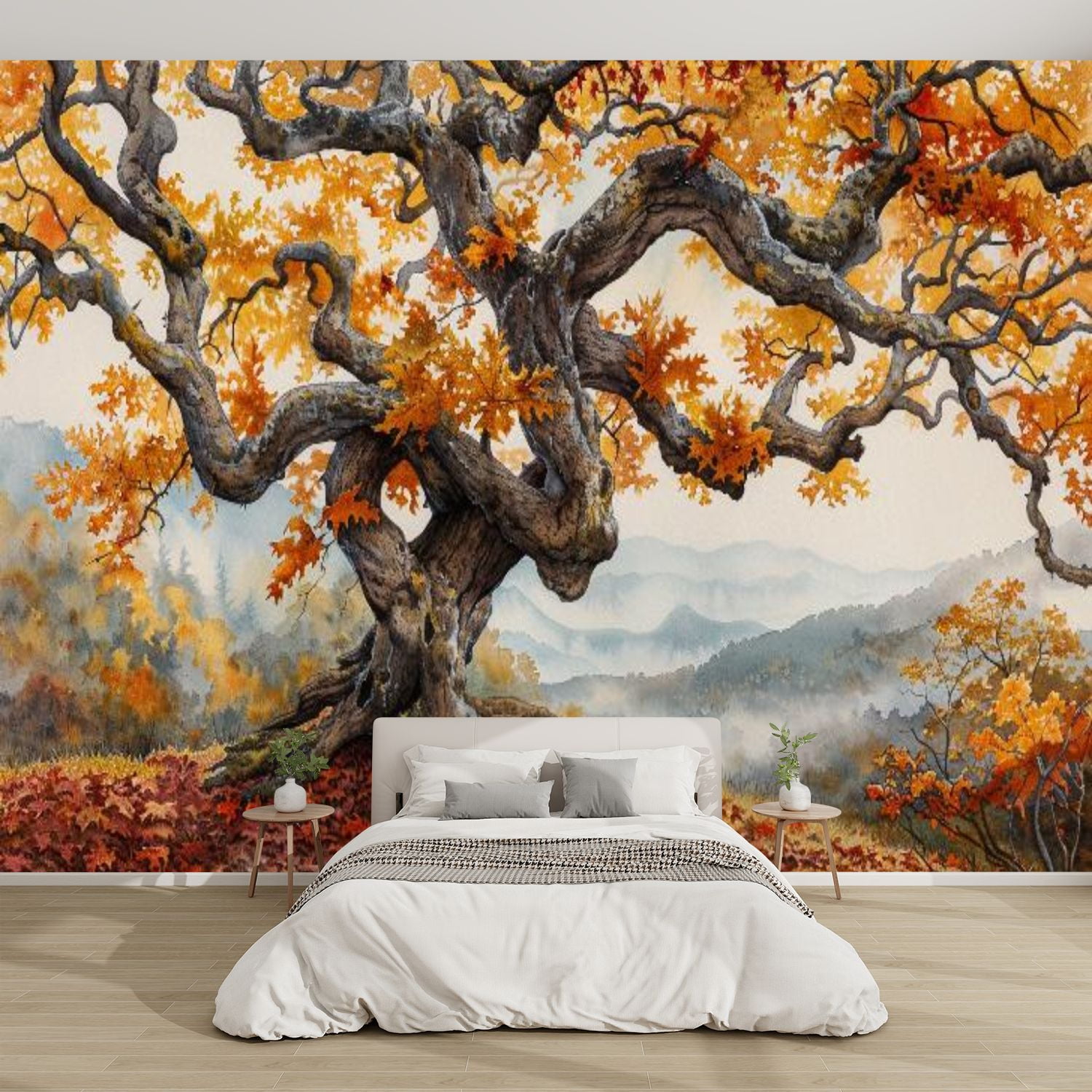 Modern Wallpaper Murals 3D Smoky Mountains Fall Season Ethereal Oak ...