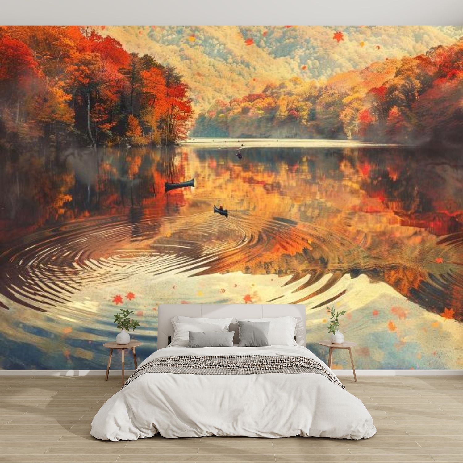 Modern Wallpaper Murals 3D Smoky Mountains Panoramic Lake View Autumn ...