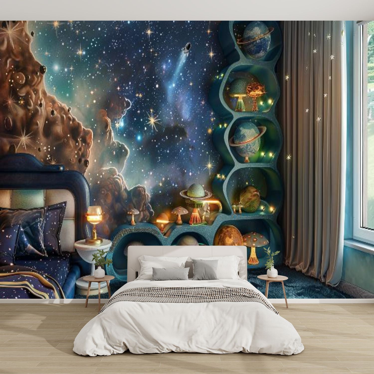 Modern Wallpaper Murals 3D Space Themed Boy s Room Nebula Mural Planet ...