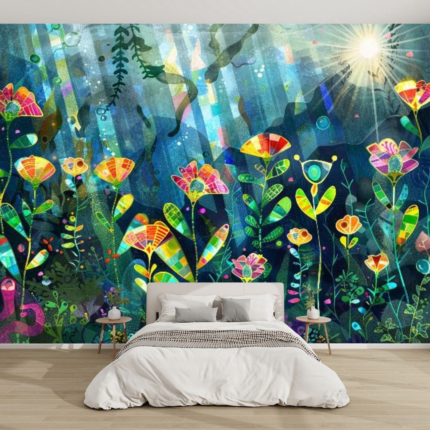 Modern Wallpaper Murals 3D Stained Glass Coral Reefs Gem Like Flora ...