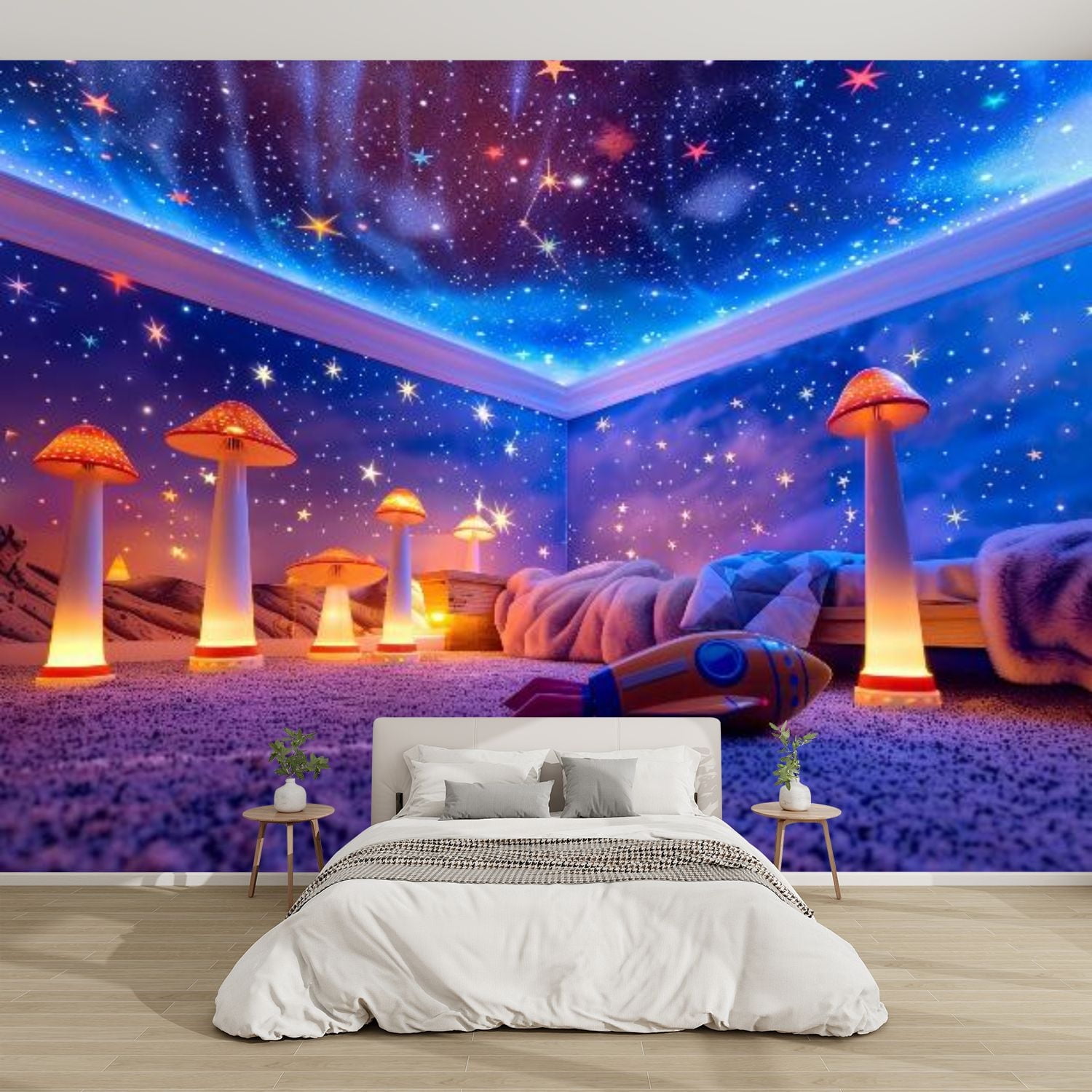 Modern Wallpaper Murals 3D Star Mini Rocket Decor Set Peel and Stick ...