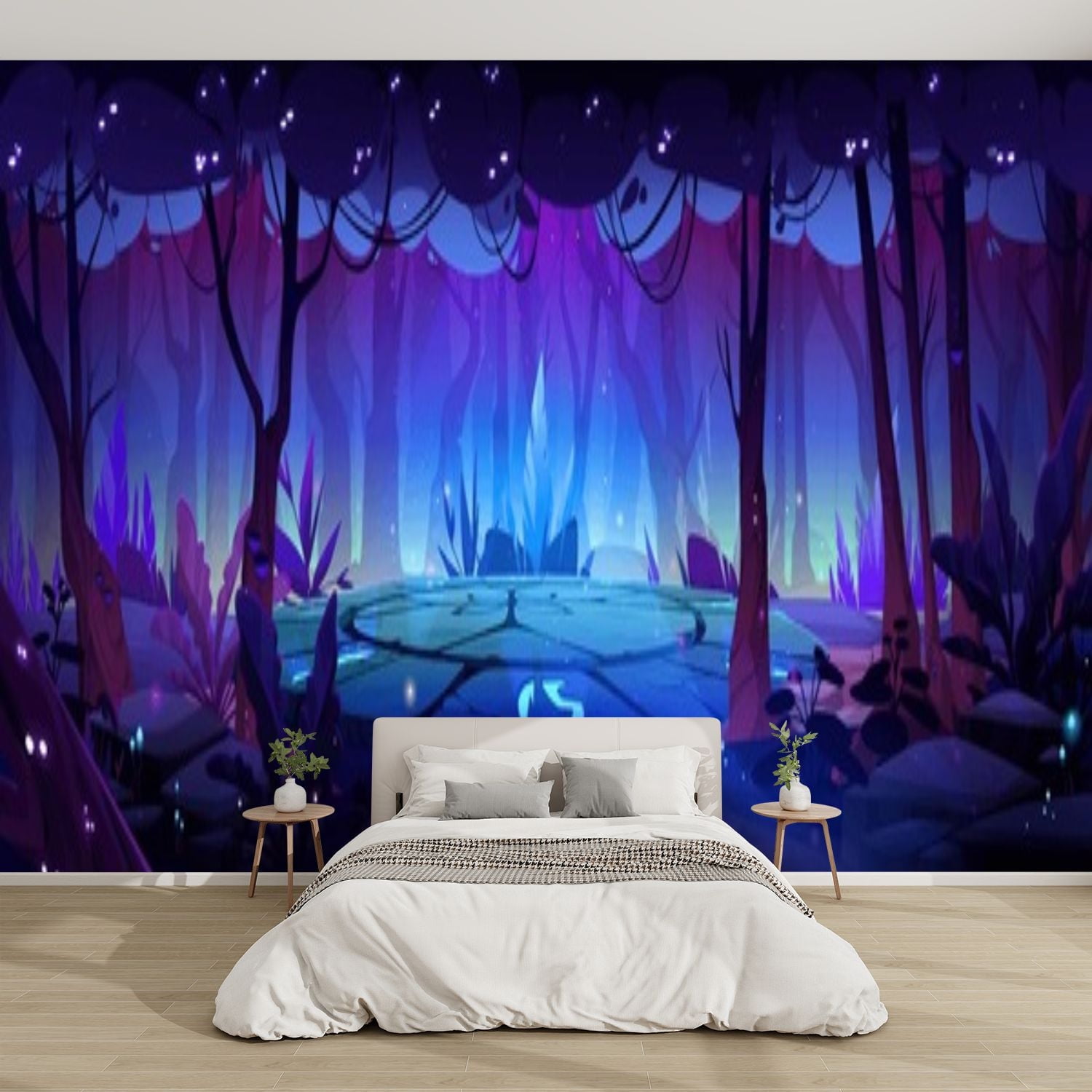 Modern Wallpaper Murals 3D Stone platform ancient runes neon glowing ...