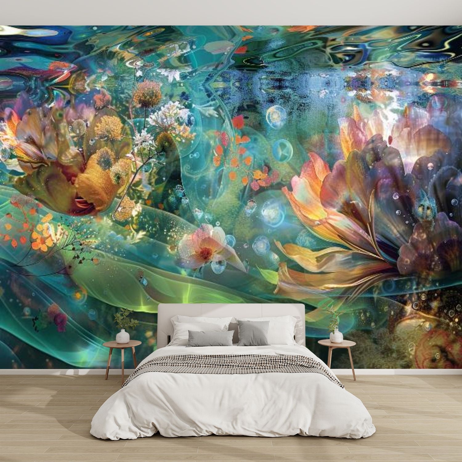 Modern Wallpaper Murals 3D Submerged Light Refraction Watercolor Peel ...