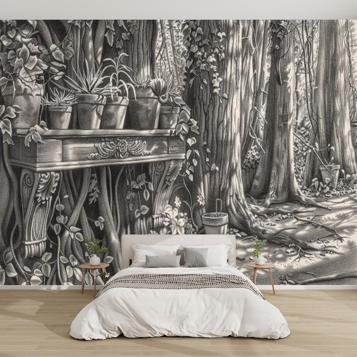 Modern Wallpaper Murals 3D Sun Dappled Trees Draped Shelf Art Peel and ...