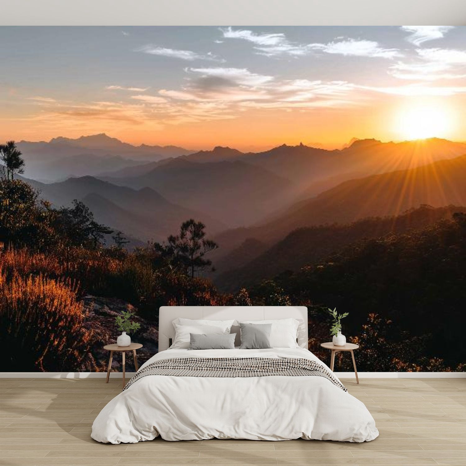 Modern Wallpaper Murals 3D Sunset Mantiqueira Mountains Peel and Stick ...