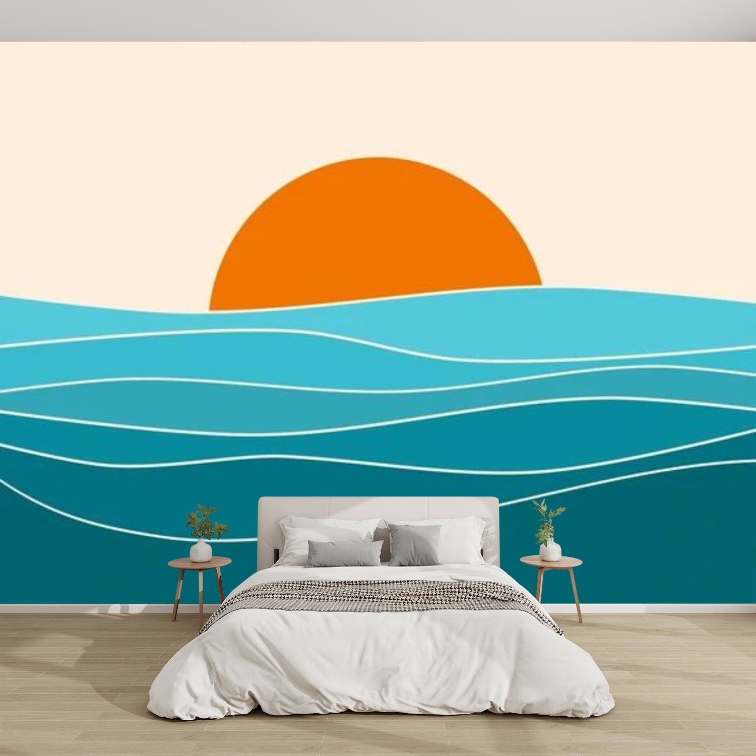 Modern Wallpaper Murals 3D Sunset landscape boho 70 s style retro ...