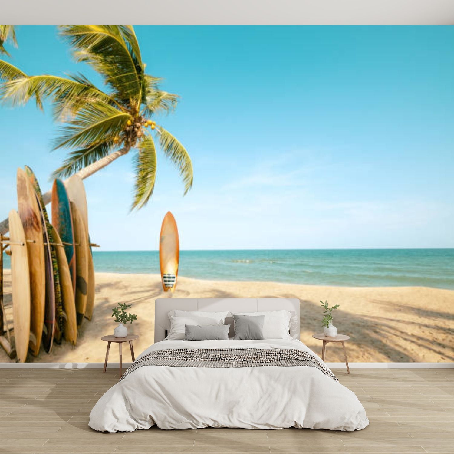Modern Wallpaper Murals 3D Surfboard palm tree beach summer Peel and ...