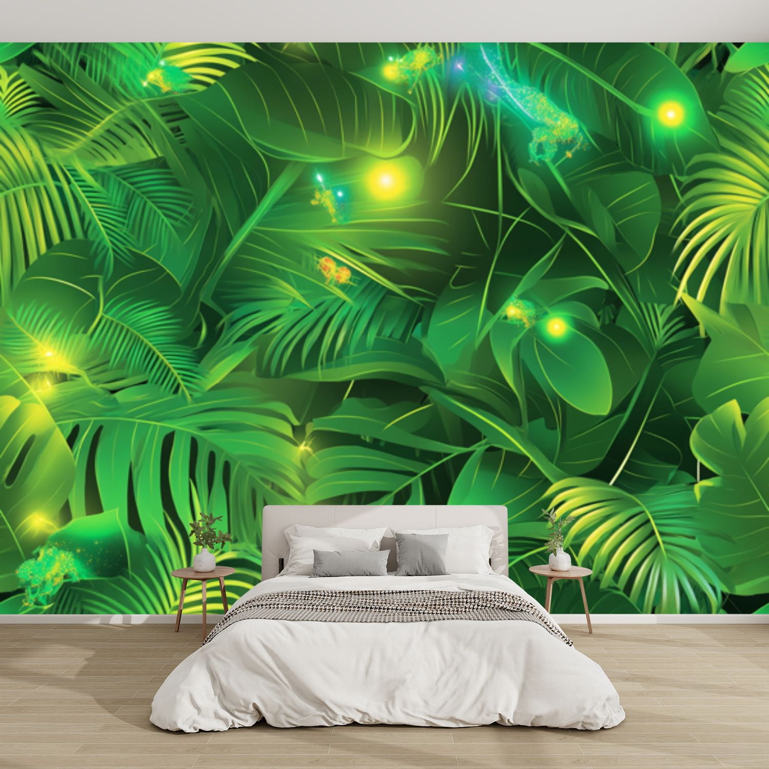 Modern Wallpaper Murals 3D Surreal Greenery Dreamlike Jungle Neon Accents Peel and Stick ...
