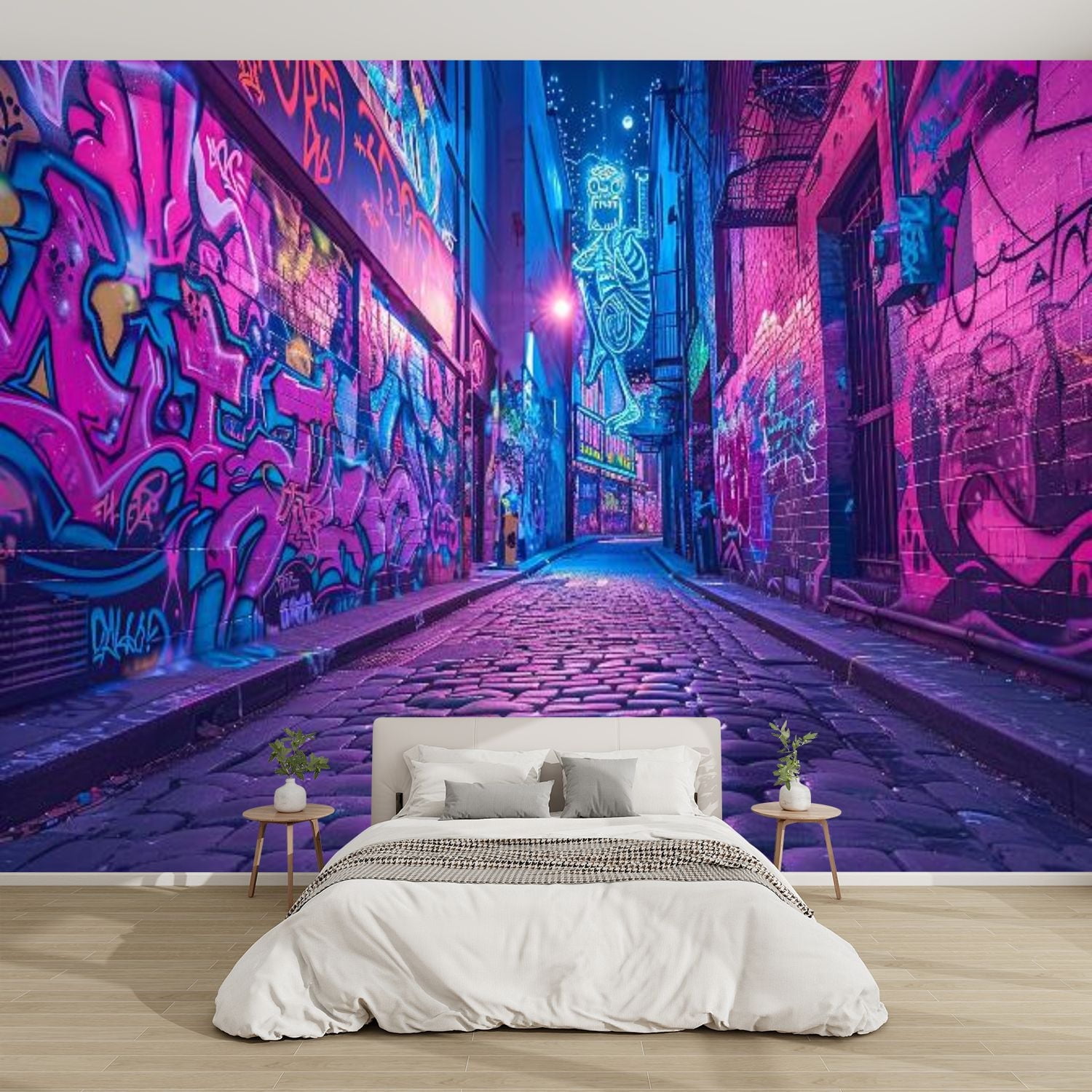 Modern Wallpaper Murals 3D Surreal Neon Streetscape Dusk Art Living ...