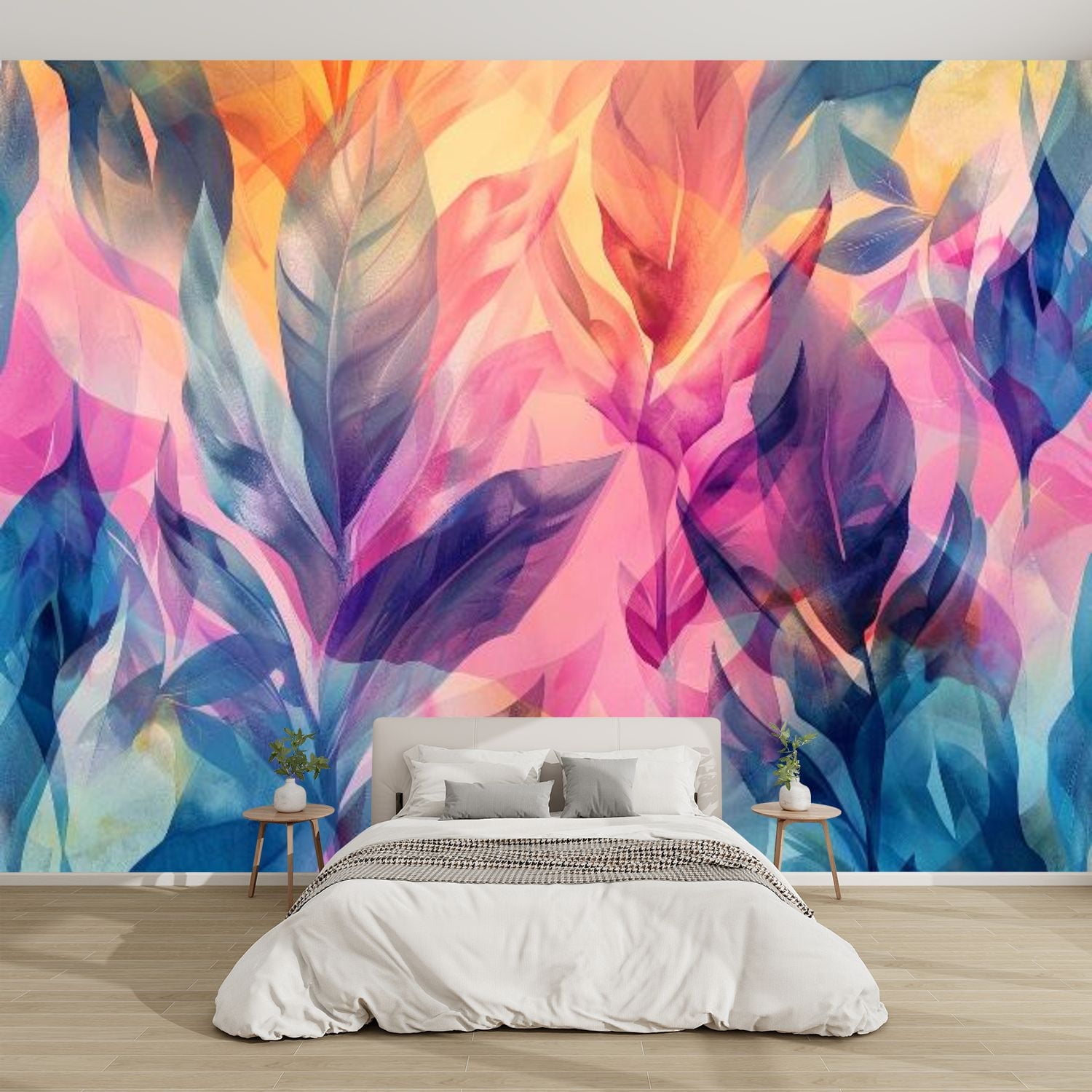 Modern Wallpaper Murals 3D Surreal to Sunrise Hues Abstract Floral ...