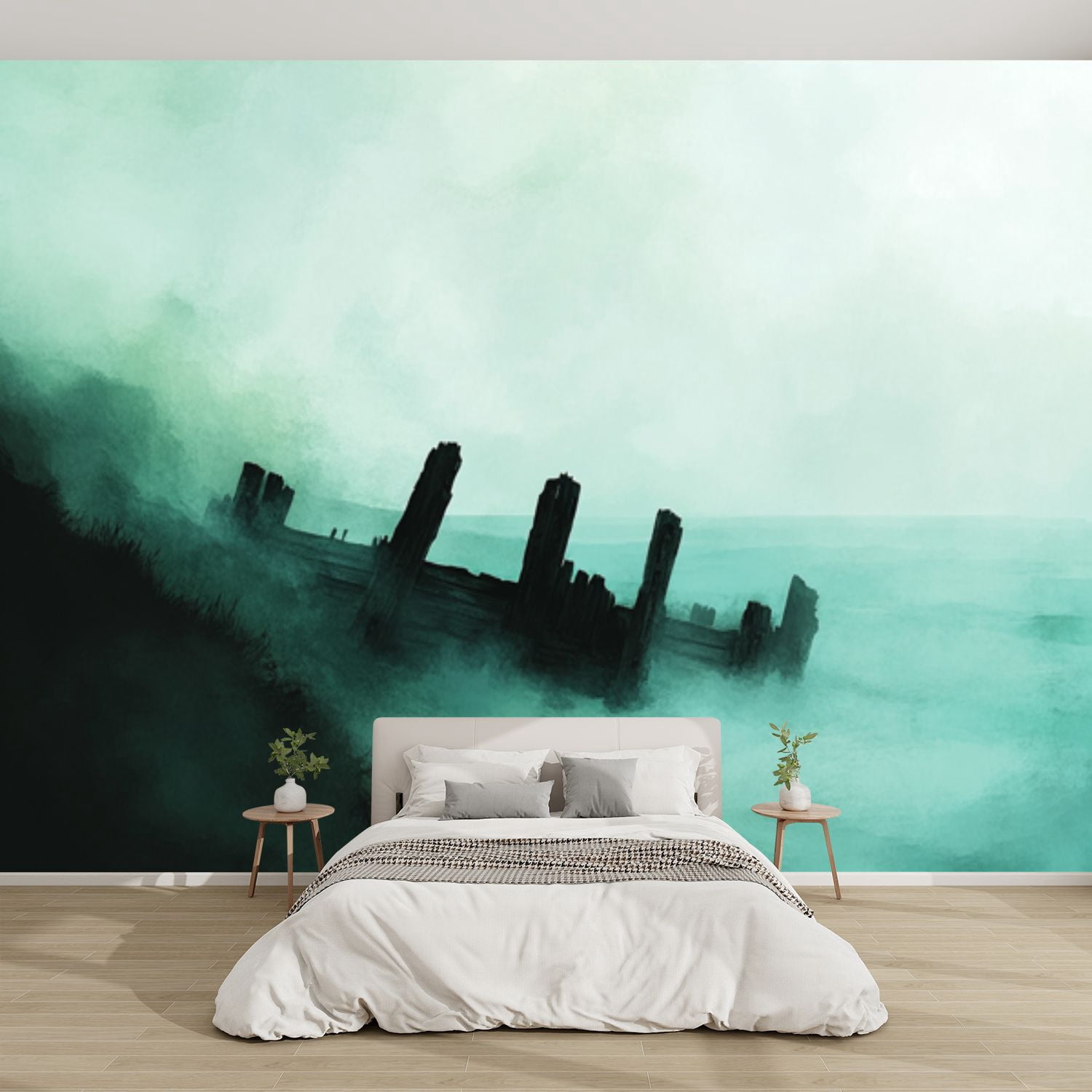 Modern Wallpaper Murals 3D Teal Ocean Scene Partially Submerged ...