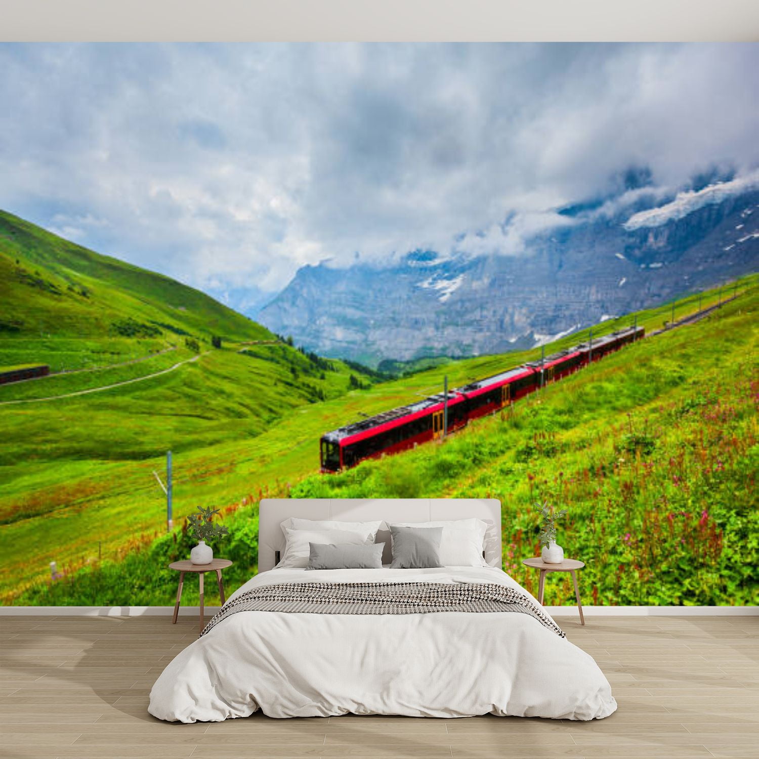 Modern Wallpaper Murals 3D Train Lauterbrunnen valley Switzerland Peel ...