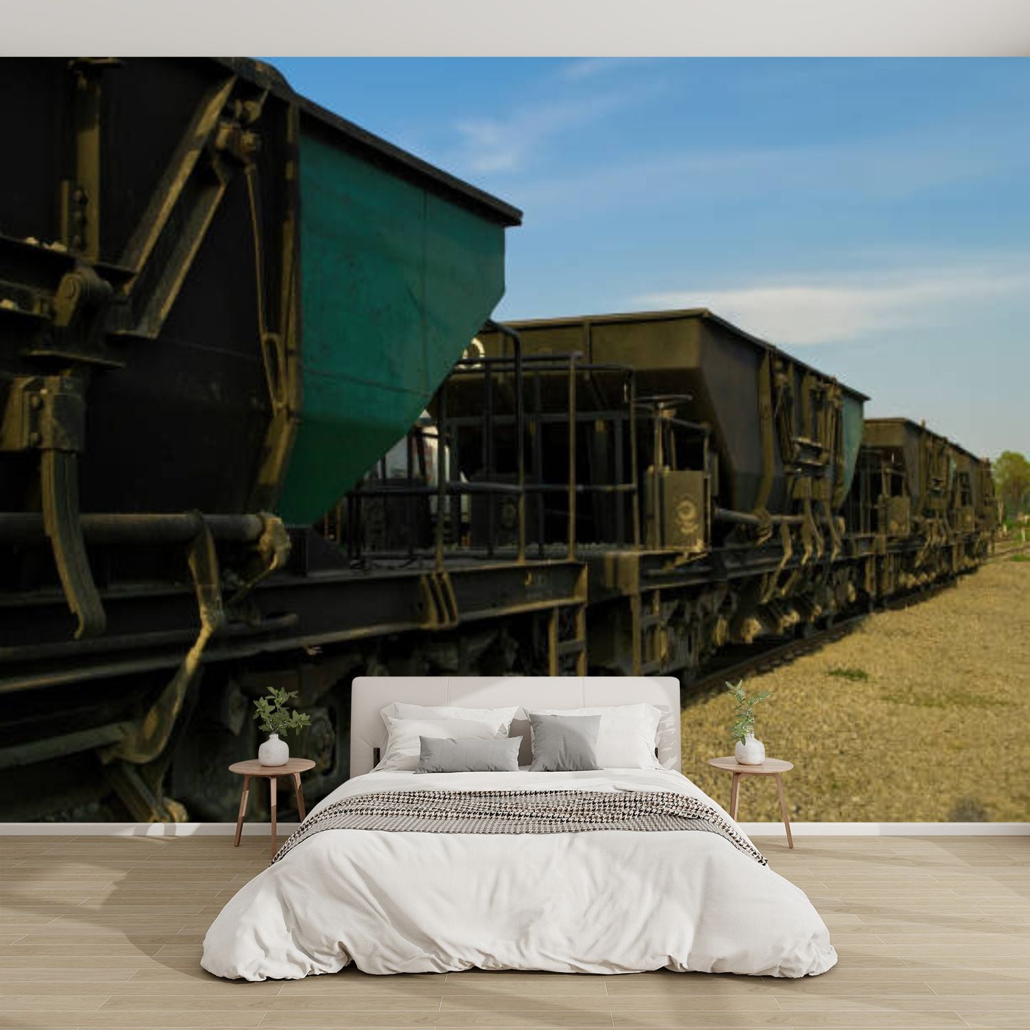 Modern Wallpaper Murals 3D Train cars carrying iron ore are lined up ...