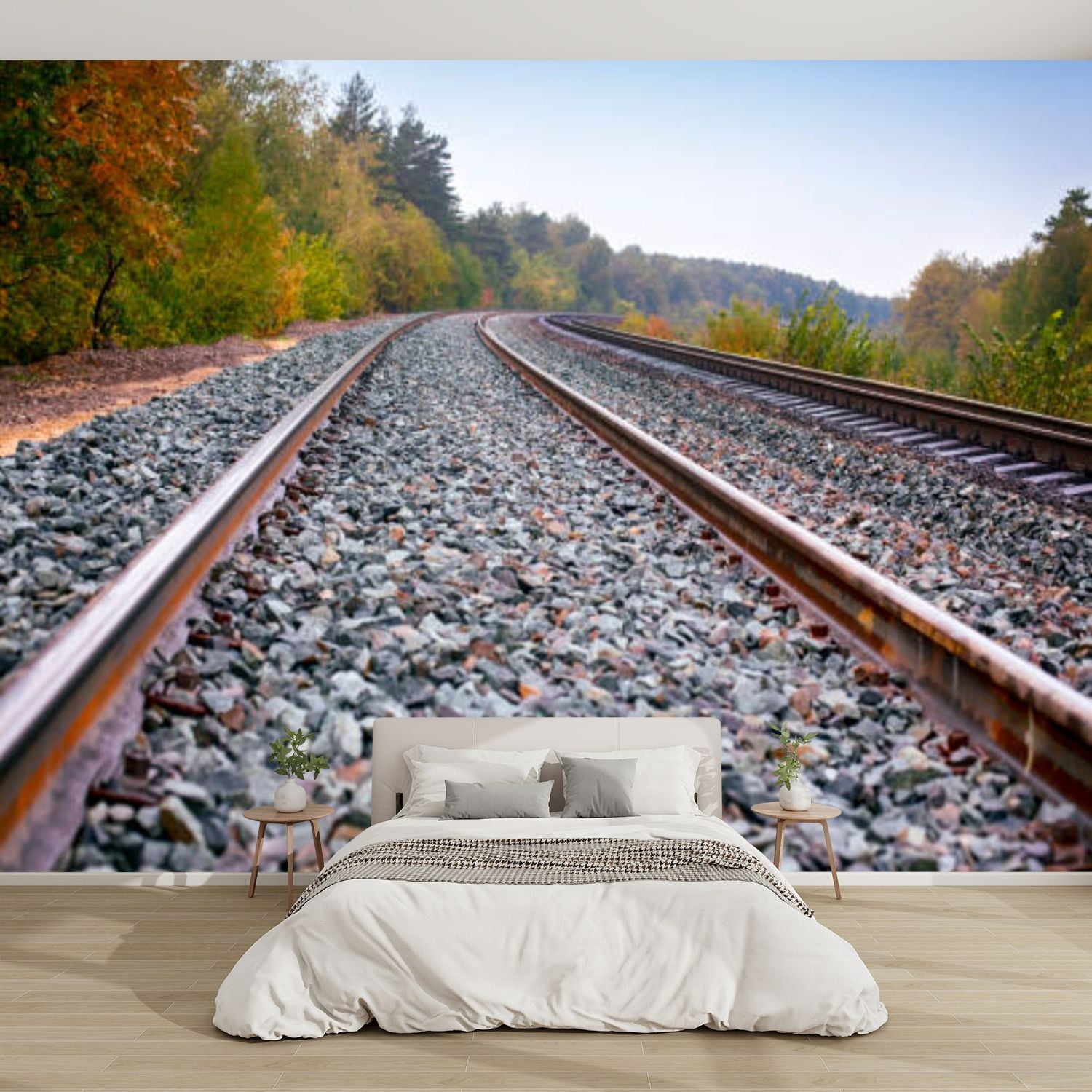 Modern Wallpaper Murals 3D Train tracks autumn forest Peel and Stick ...