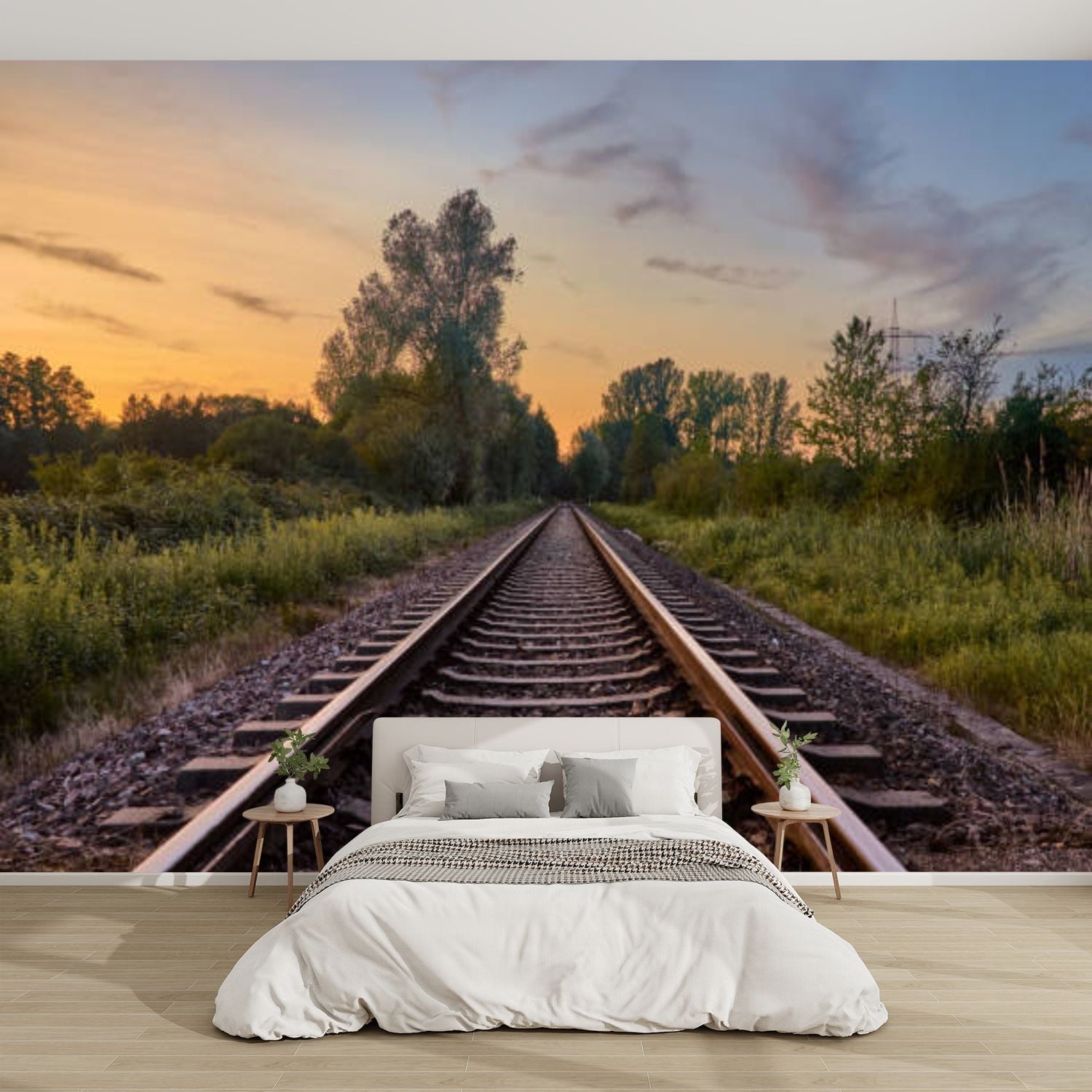 Modern Wallpaper Murals 3D Train tracks beautiful nature sunset Rastatt ...