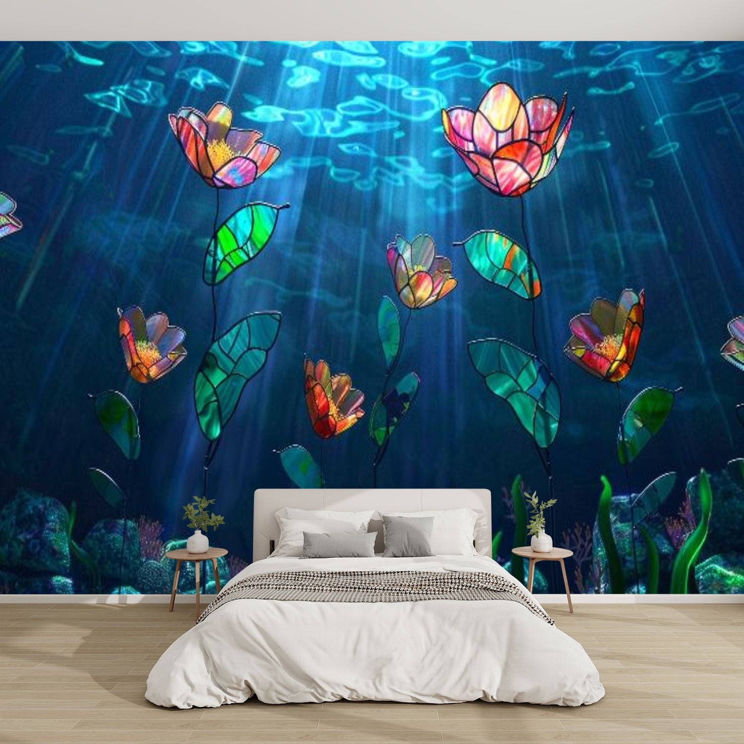 Modern Wallpaper Murals 3D Tranquil Seabed Illumination Scene Stained ...