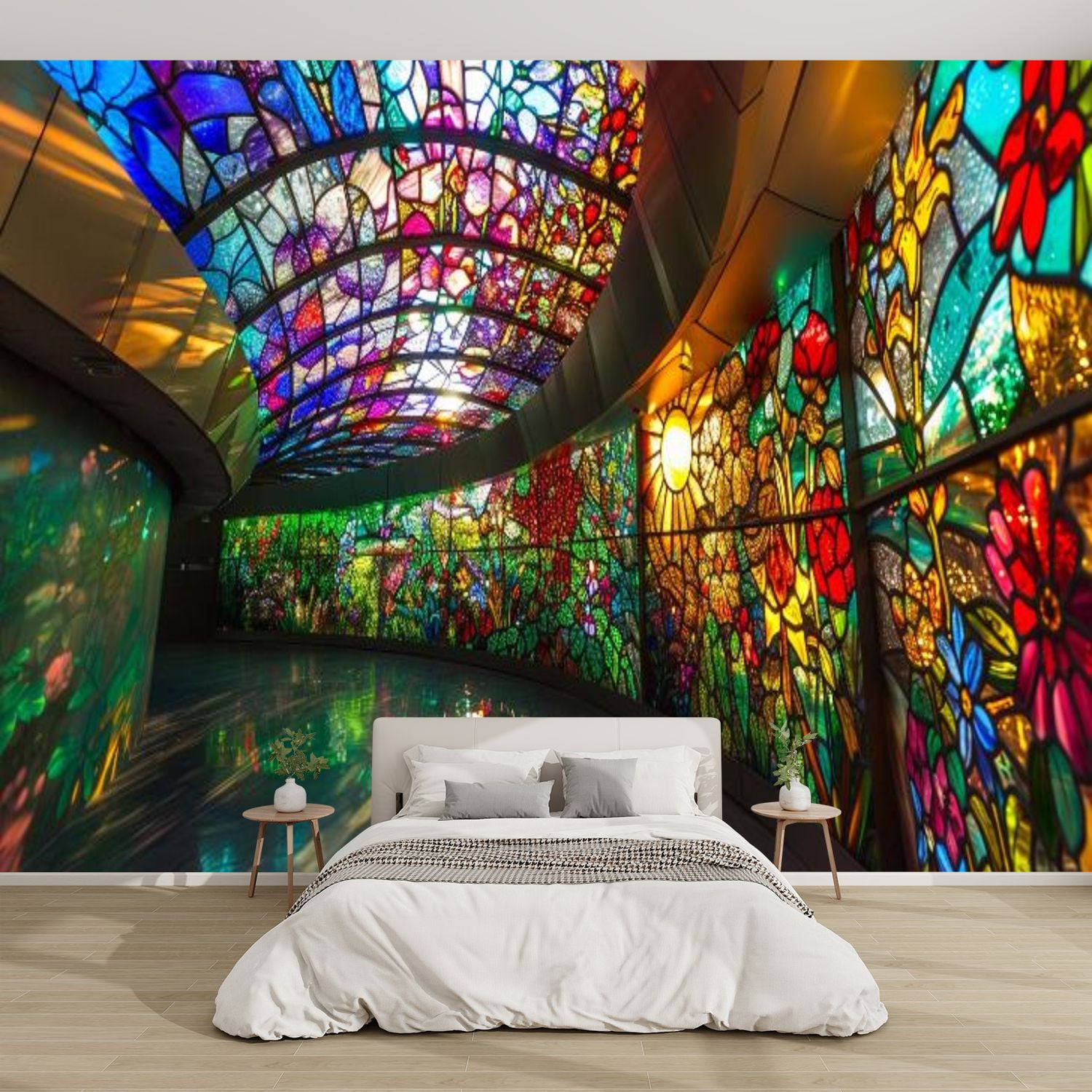 Modern Wallpaper Murals 3D Tranquil Stained Glass Skylight Peel and ...