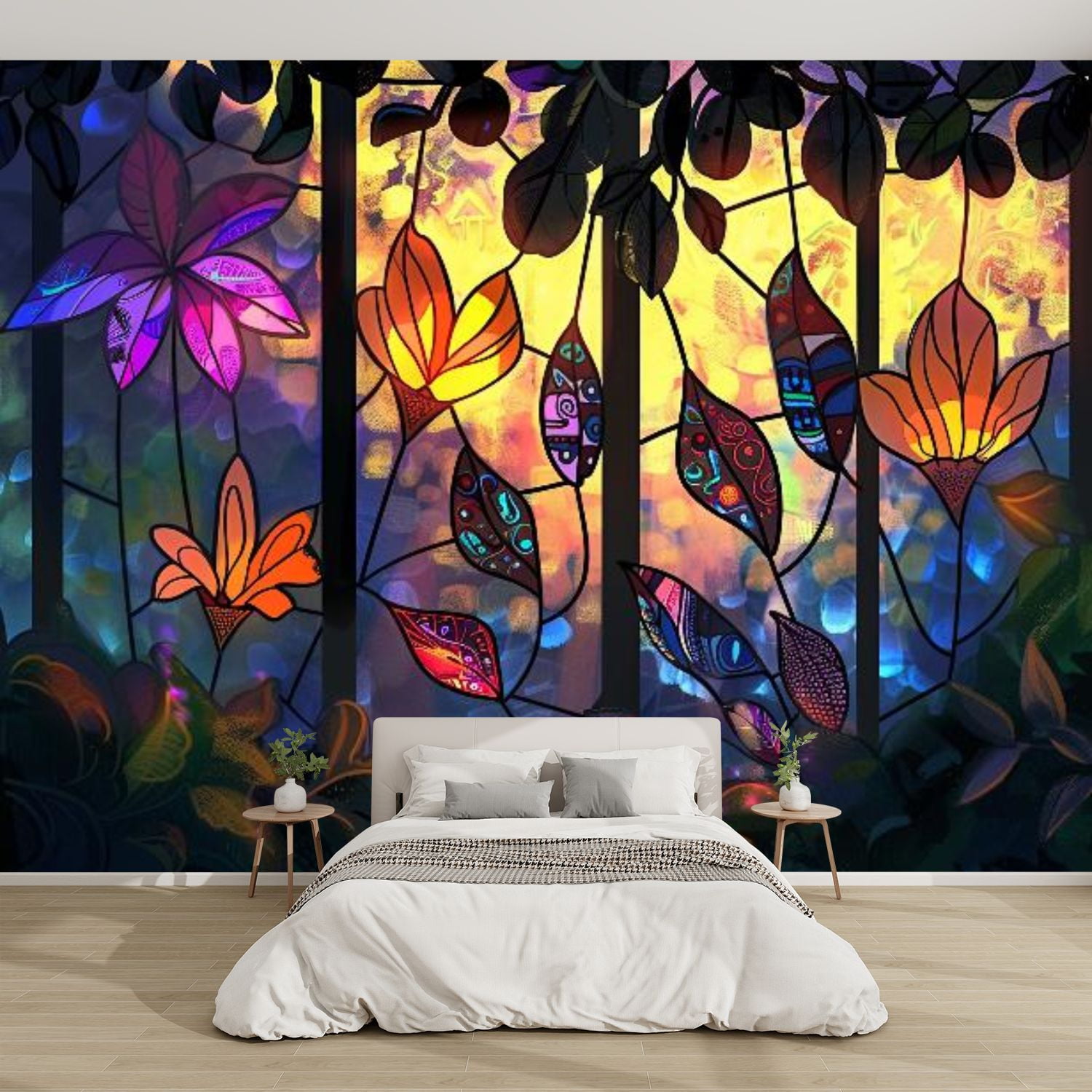 Modern Wallpaper Murals 3D Tranquil Sunset Mood Stained Glass Mythical ...
